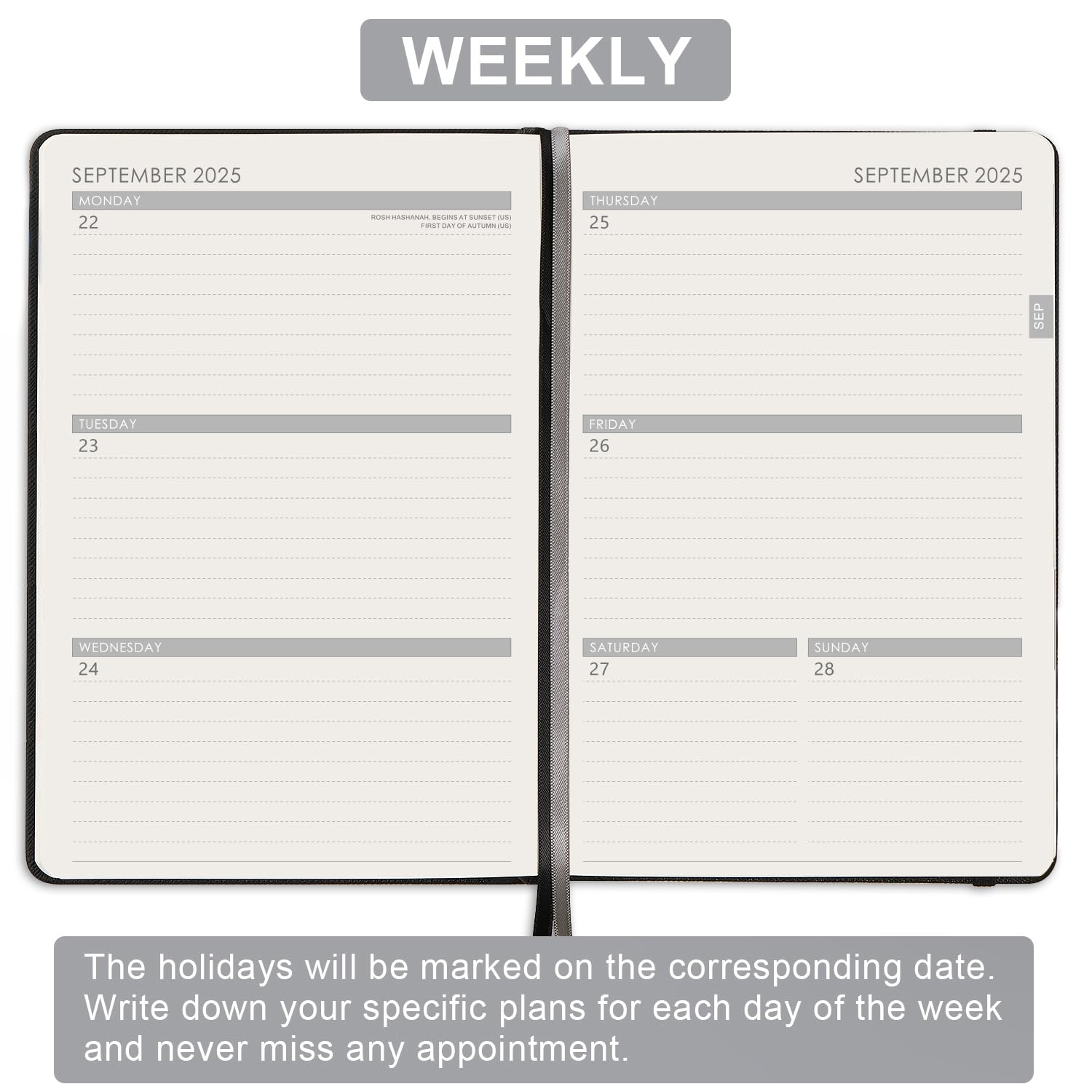 2023 Planner - 18-Months Weekly Monthly Planner 2023, January 2023 - June 2024, 5.75" x 8.25", Saffiano Leather with Thick Paper, Back Pocket with 32 Notes Pages - Black