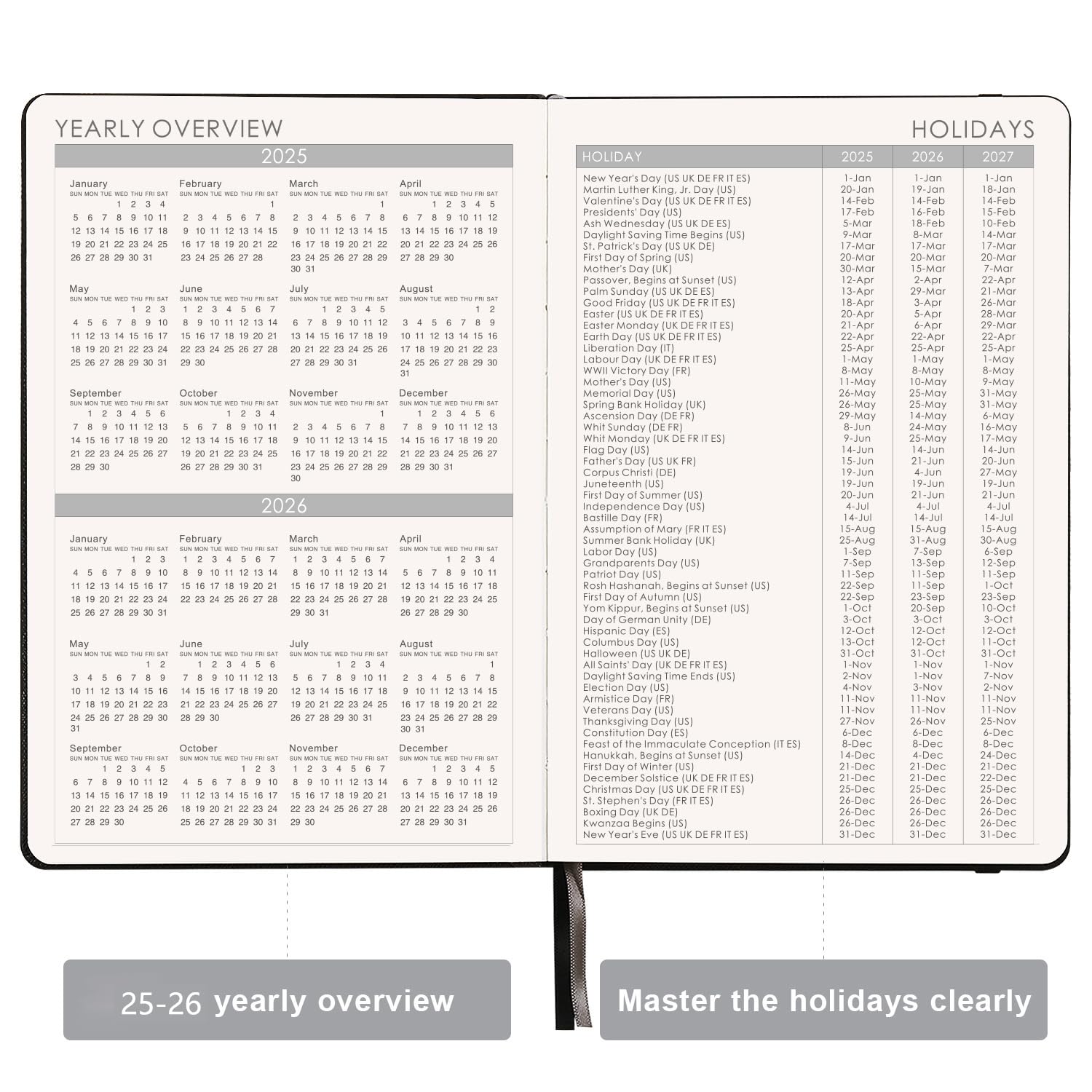 2023 Planner - 18-Months Weekly Monthly Planner 2023, January 2023 - June 2024, 5.75" x 8.25", Saffiano Leather with Thick Paper, Back Pocket with 32 Notes Pages - Black