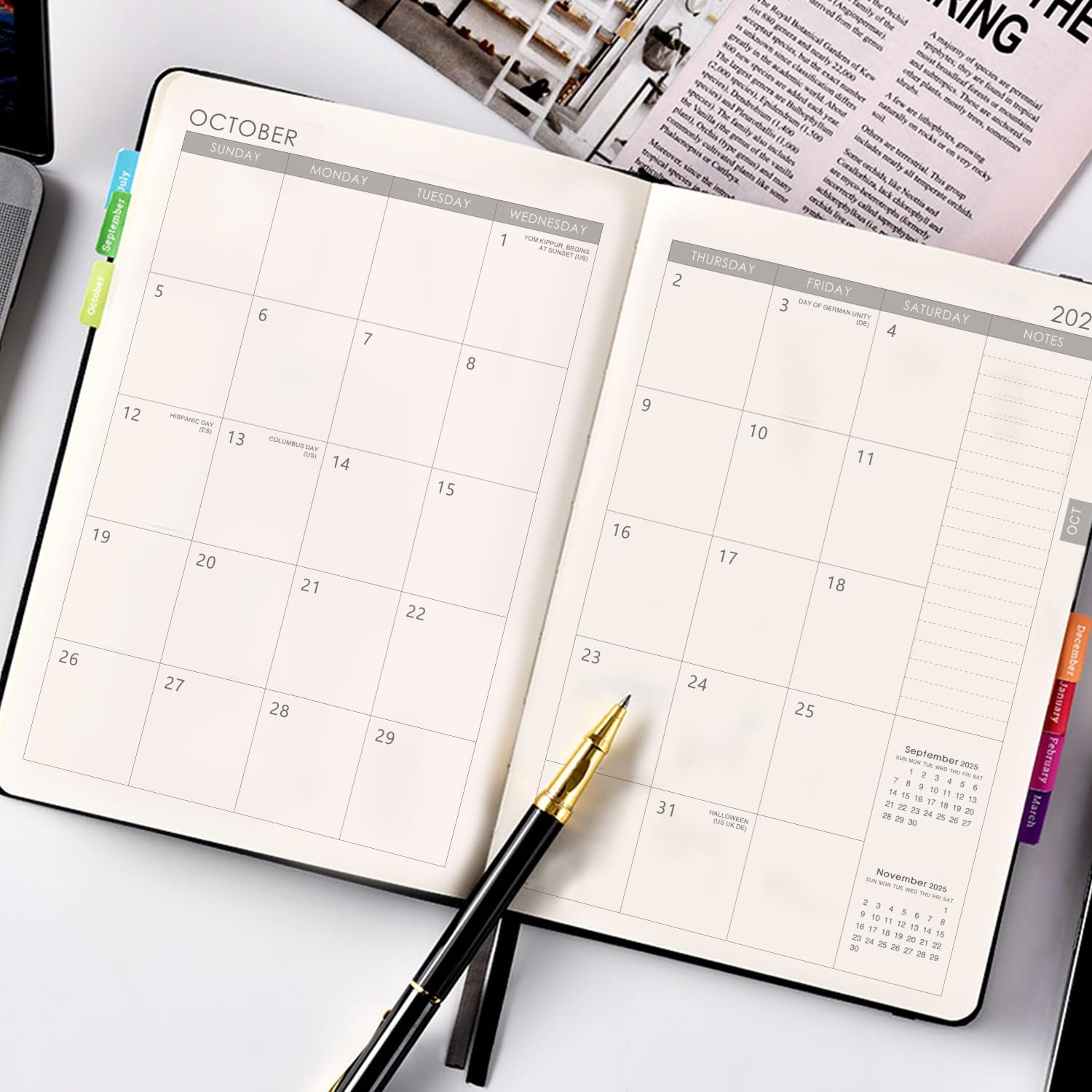 2023 Planner - 18-Months Weekly Monthly Planner 2023, January 2023 - June 2024, 5.75" x 8.25", Saffiano Leather with Thick Paper, Back Pocket with 32 Notes Pages - Black