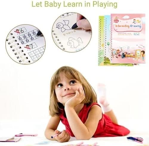 Magic Ink Copybooks for Kids Reusable Handwriting Workbooks for Preschools Grooves Template Design and Handwriting Aid Magic Practice Copybook for Kids The Print Writing (ENLARGED-Version 4books+Pens)