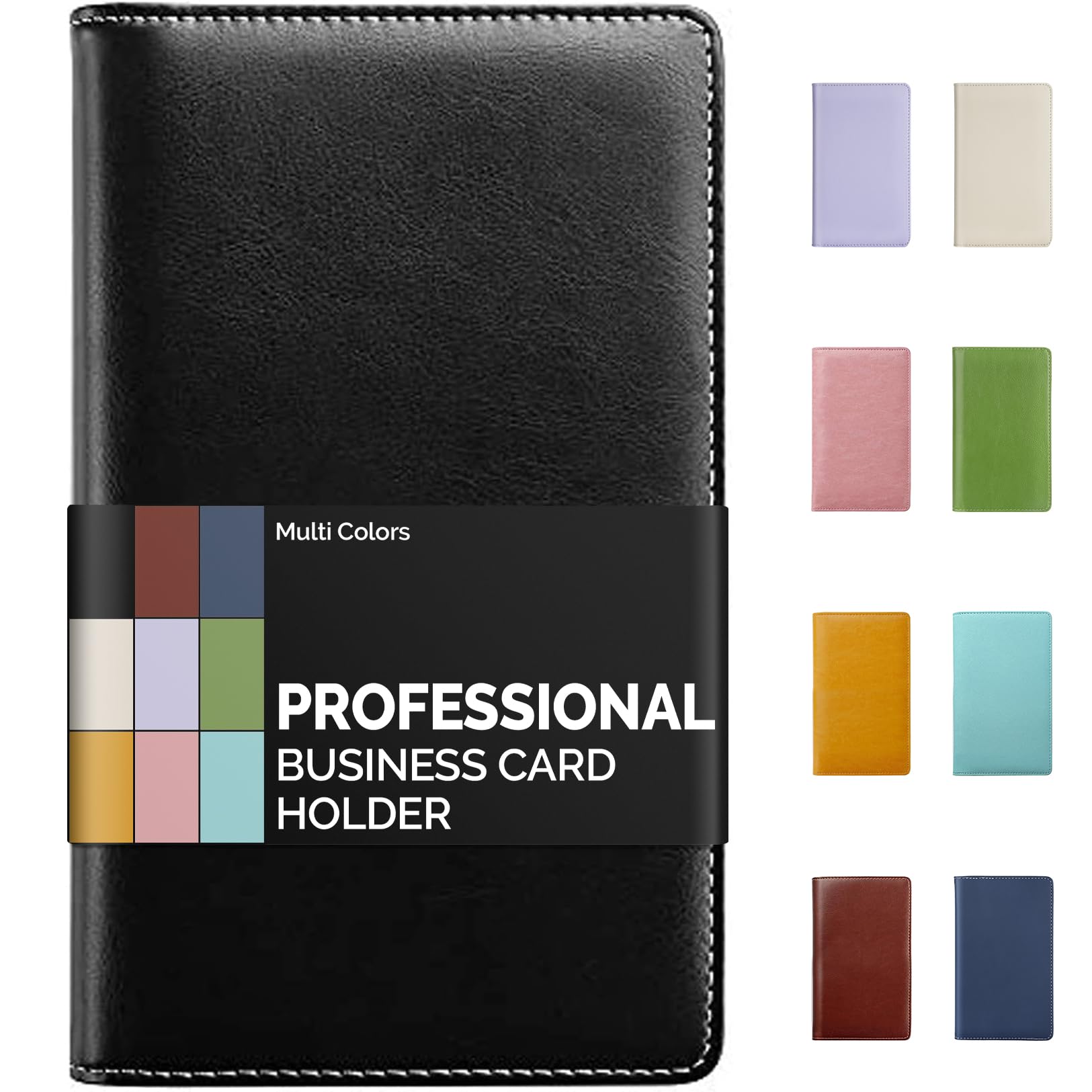 Sooez Leather Business Card Book Holder, Professional Business Cards Book Organizer, 240 Card Capacity PU Name Card Credit Cards Book Holder Booklet (Black)