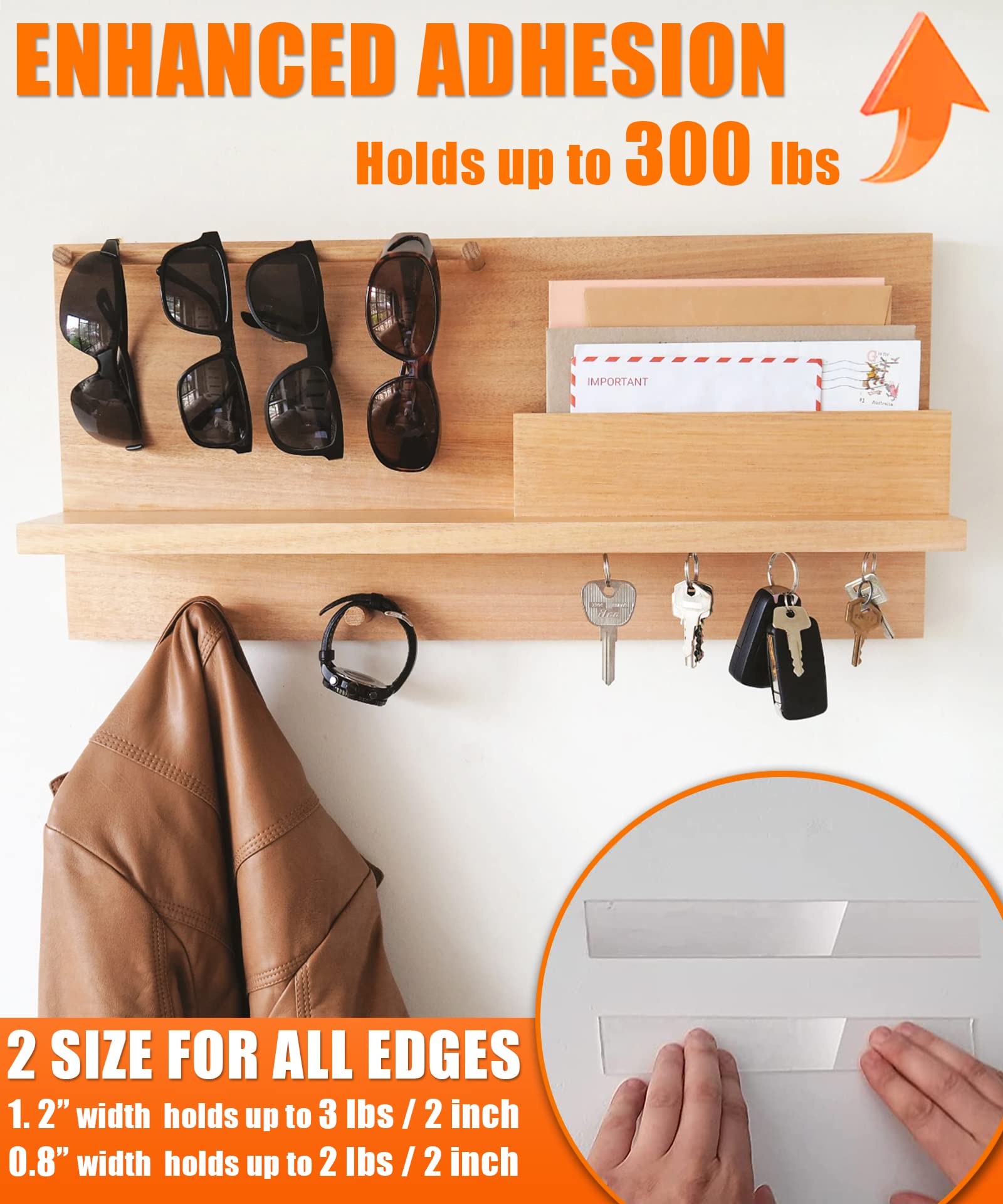 2 Rolls Total 20FT Double Sided Tape Heavy Duty (0.8" & 1.2" Width) Removable & Reusable Multipurpose Transparent Wall Mounting Tape, Strong Adhesive Tape for Home Decoration Office Outdoor, 240 Inch