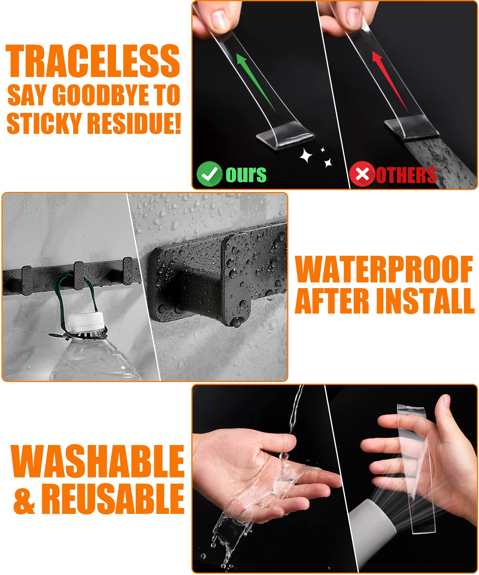 2 Rolls Total 20FT Double Sided Tape Heavy Duty (0.8" & 1.2" Width) Removable & Reusable Multipurpose Transparent Wall Mounting Tape, Strong Adhesive Tape for Home Decoration Office Outdoor, 240 Inch
