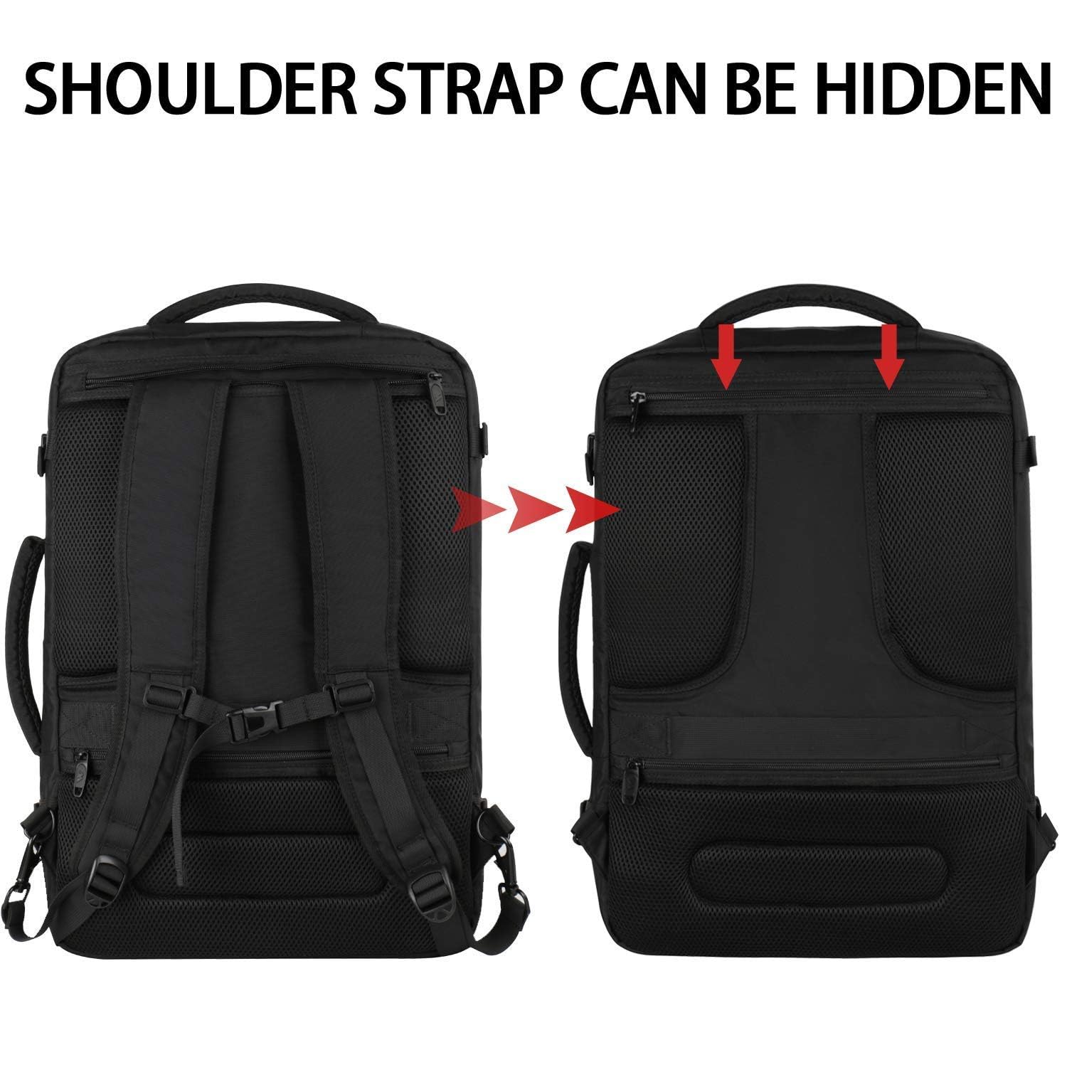 Vancropak Travel Backpack, 40L Flight Approved Carry On Backpack for Men & Women, Expandable Large Luggage Backpack Daypack Water Resistant Lightweight Business Weekender Bag, Black