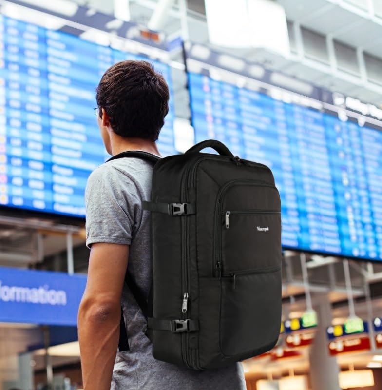 Vancropak Travel Backpack, 40L Flight Approved Carry On Backpack for Men & Women, Expandable Large Luggage Backpack Daypack Water Resistant Lightweight Business Weekender Bag, Black