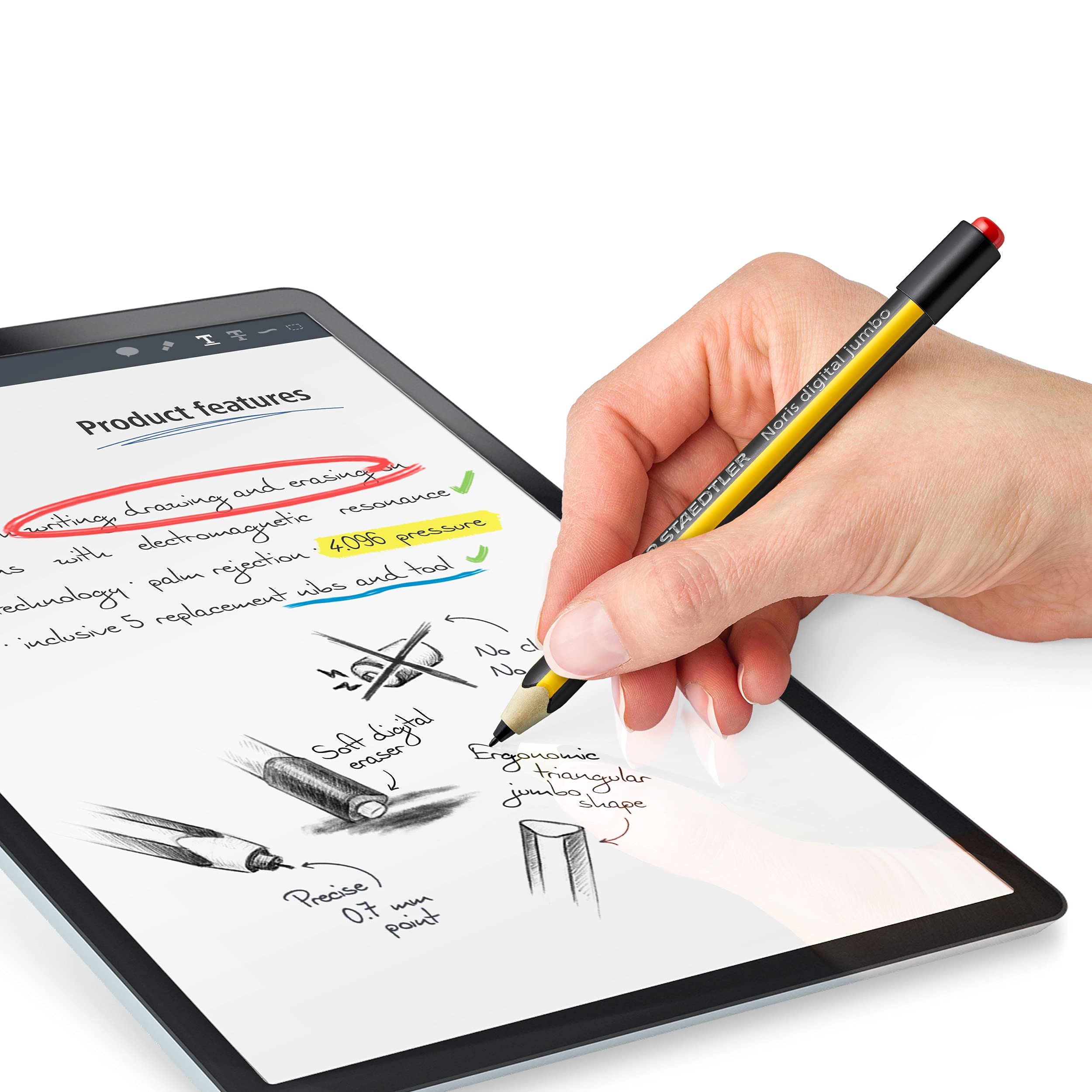 STAEDTLER Noris digital jumbo 180J 22. EMR Stylus with soft digital eraser. For digital writing, drawing and erasing on EMR equipped displays, yellow-black (check the compatibility list)