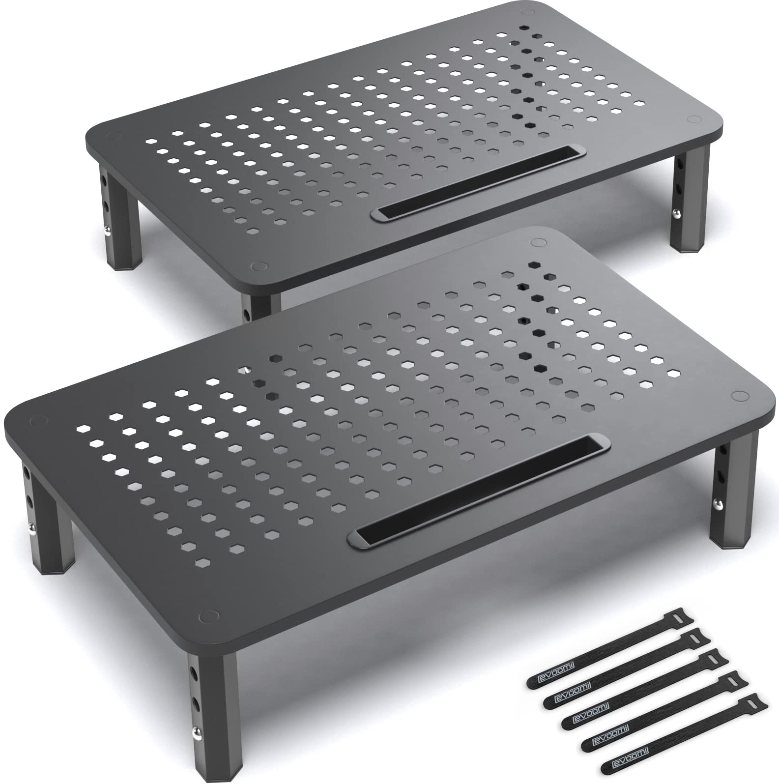 EVOOMI Monitor Stand Riser - Upgraded for Faster Productivity - Anti-Skid, HD Hexagonal Steel - Free Cable Ties - Computer Stand - Laptop, Desktop, Printer, iMac (Pack of 2)