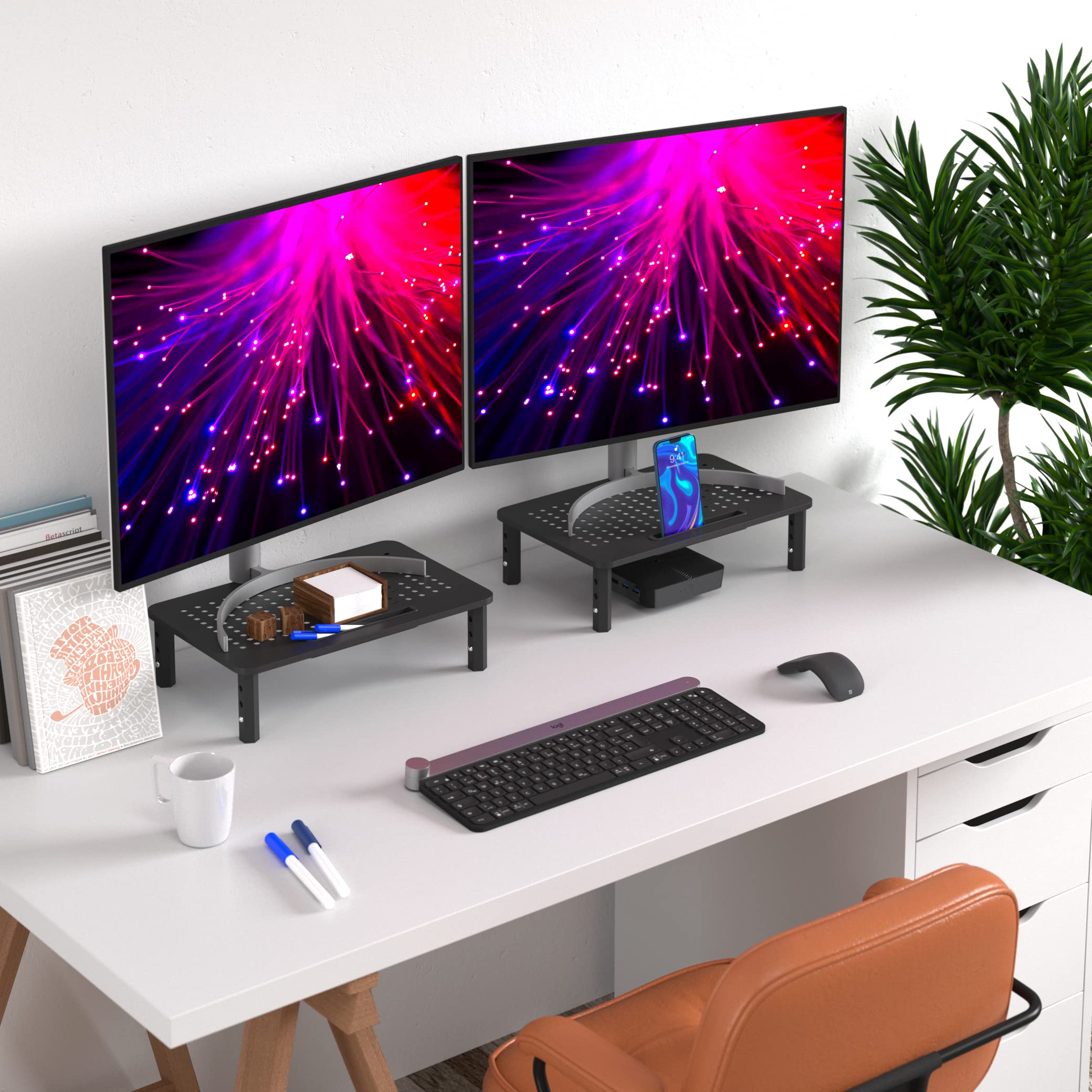 EVOOMI Monitor Stand Riser - Upgraded for Faster Productivity - Anti-Skid, HD Hexagonal Steel - Free Cable Ties - Computer Stand - Laptop, Desktop, Printer, iMac (Pack of 2)