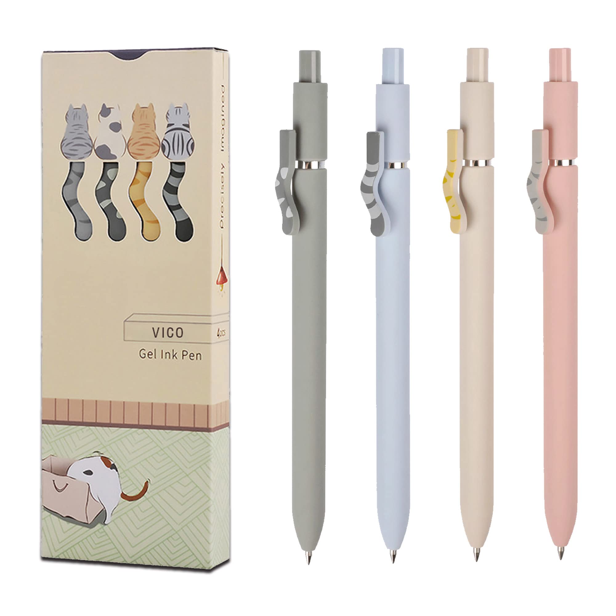 4pcs Cute Cat Ballpoint Kawaii Pens, Colorful 0.5mm Fine Point Retractable Pen, Comfortable Smooth Writing Pens, Quick Dry Black Ink Gel Pens, Cute Pens for Women & School Supplies, Aesthetic pens