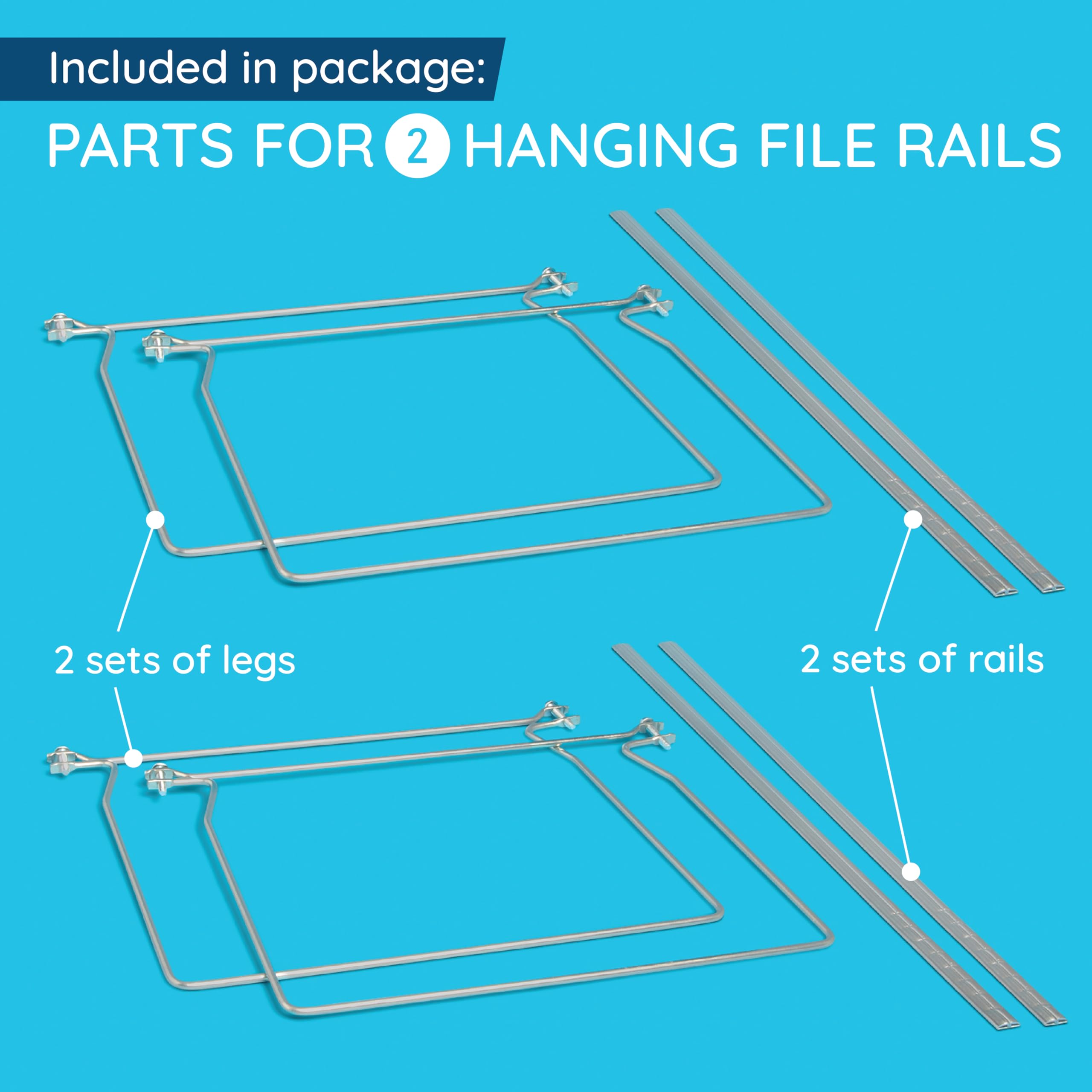 Blue Summit Supplies Letter Size Hanging File Bars, 2 Pack, Sturdy Steel Metal File Cabinet Bars for Hanging Files on Desktop or in File Drawers, Set of 2