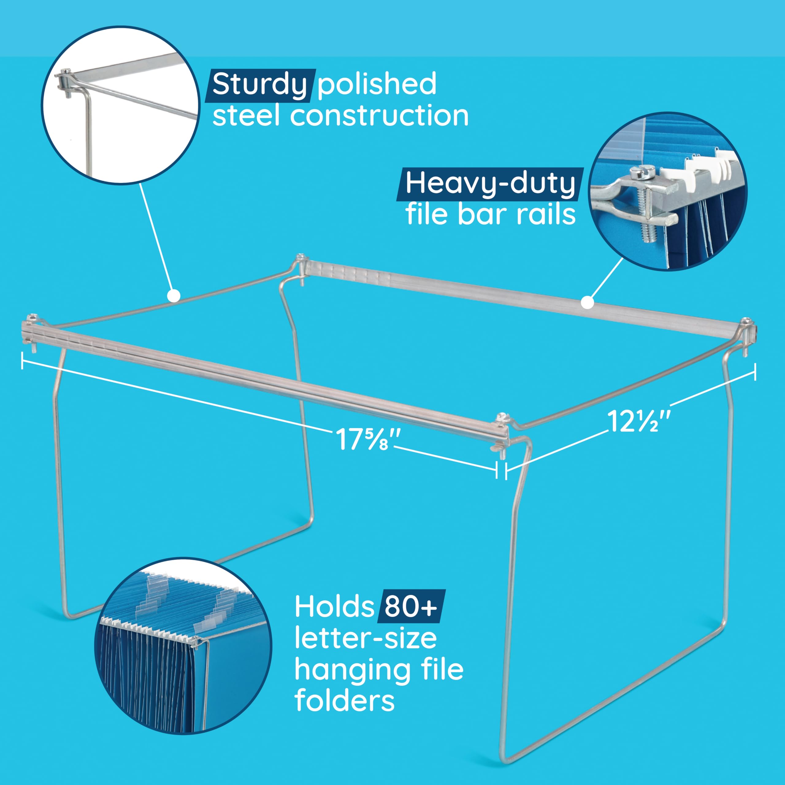 Blue Summit Supplies Letter Size Hanging File Bars, 2 Pack, Sturdy Steel Metal File Cabinet Bars for Hanging Files on Desktop or in File Drawers, Set of 2