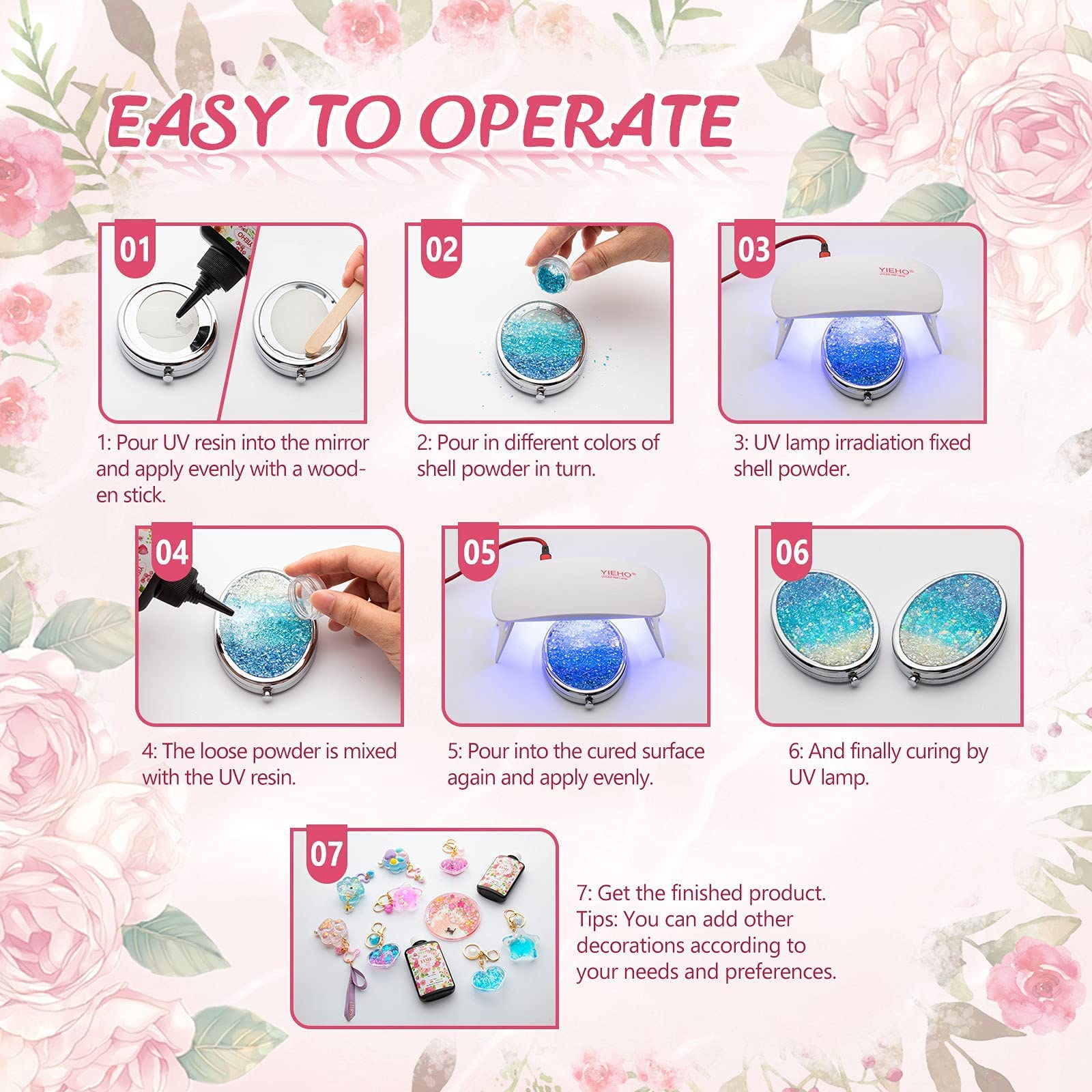 YIEHO 300g UV Resin Clear,Hard,Upgraded Crystal Clear Epoxy Resin Up Premixed UV Cure Resin for Craft Jewelry Making