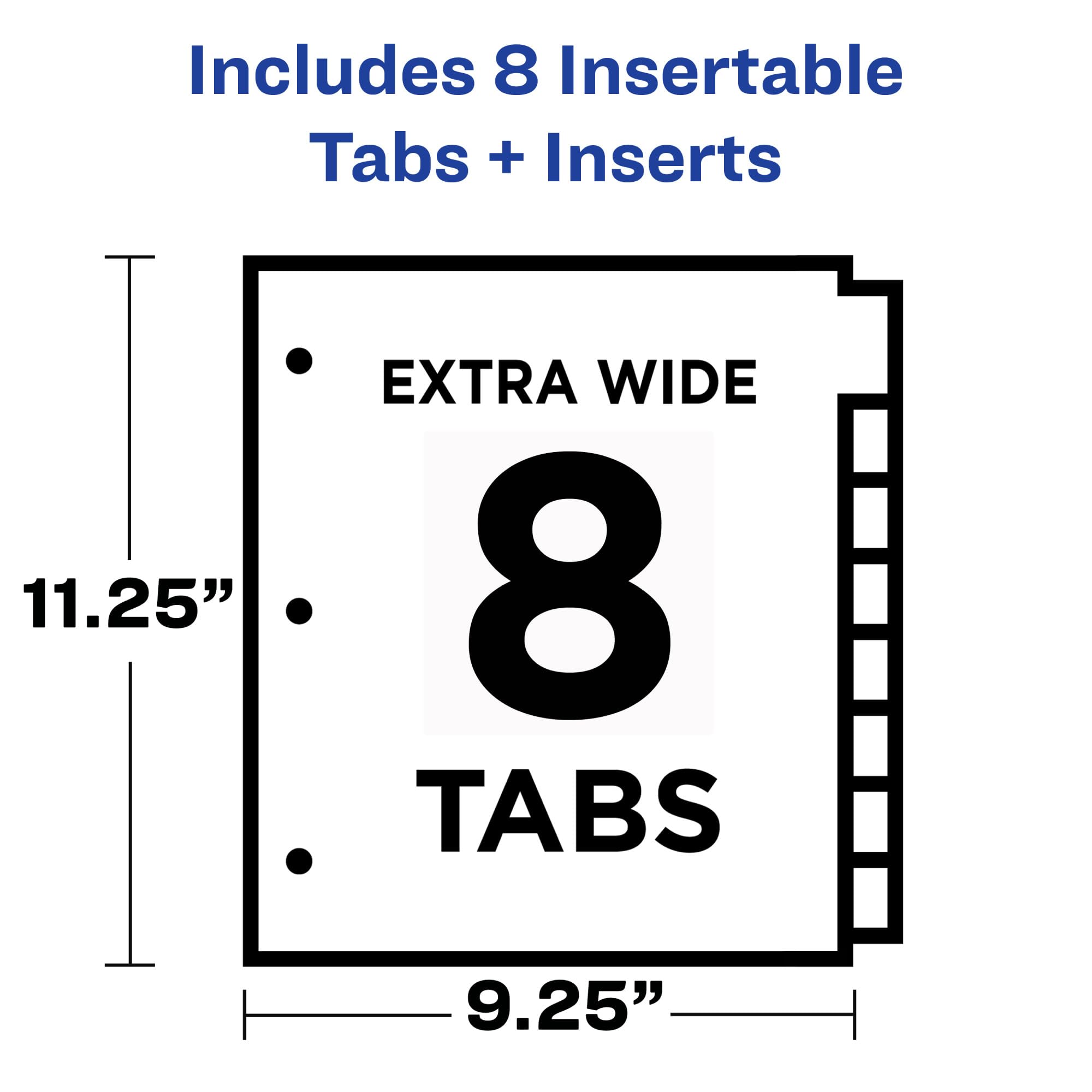 Avery Dividers for 3 Ring Binders, 8-Tab Binder Dividers, Plastic Binder Dividers with Pockets, Insertable Big Tabs, Multicolor, 1 Set (11903)