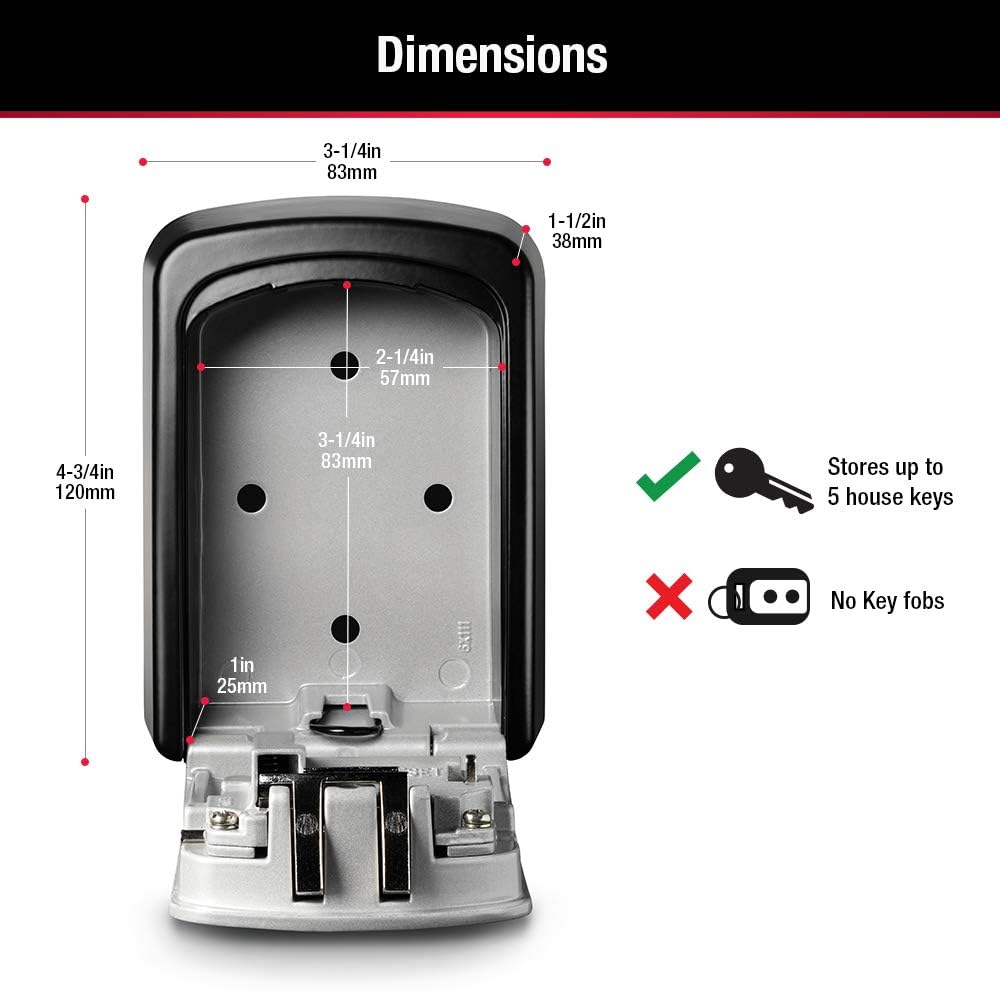 Master Lock Wall Mount Key Lock Box, Outdoor Wall Mounted Lock Box for House Keys, Key Safe with Combination Lock, 5 Key Capacity, 5401EC