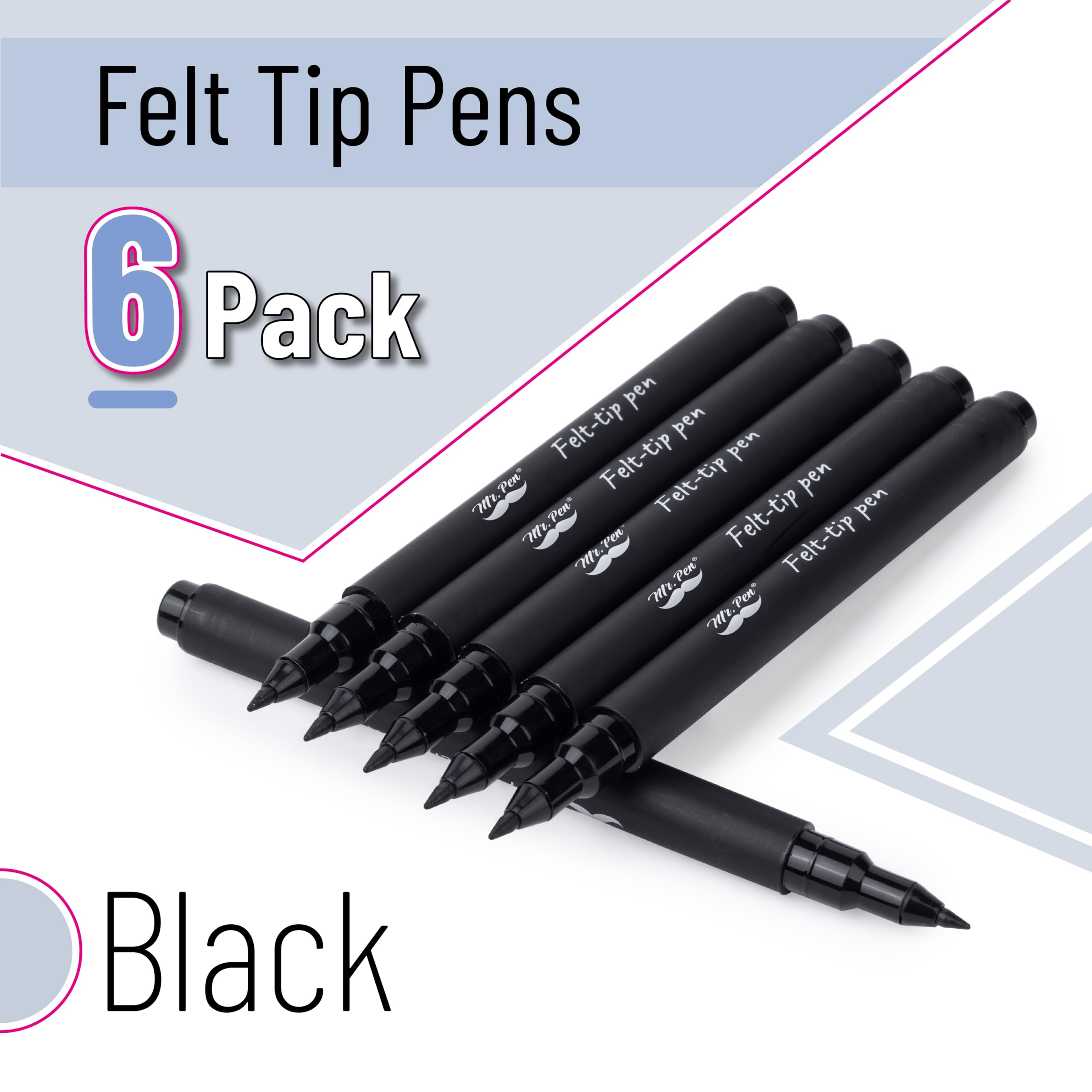 Mr. Pen- Pens, Felt Tip Pens, Black Pens, Pack of 6, Fast Dry, No Smear, Fine Point Pens Black, Black Felt Tip Pens, Bible Journaling Pens, Felt Pens, Planner Markers, Pens for Journaling