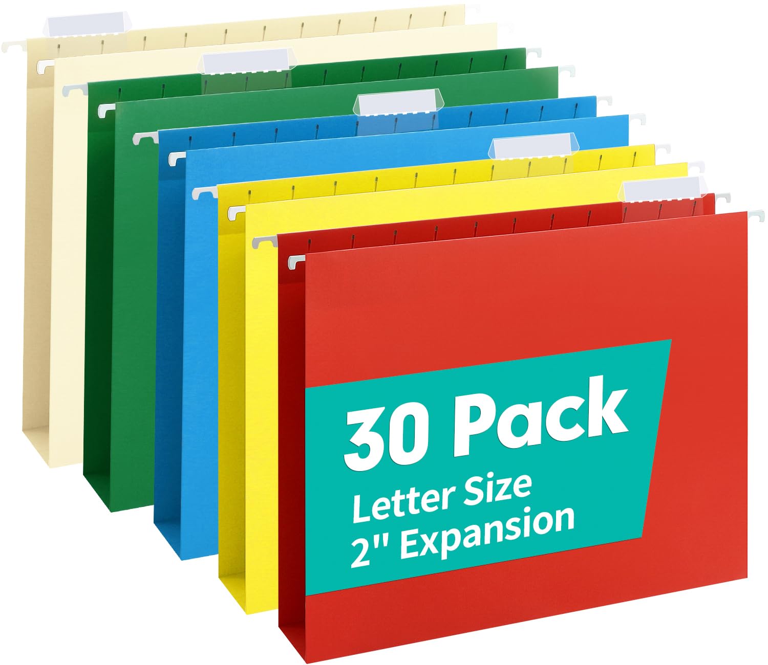 HERKKA Extra Capacity Hanging File Folders, 30 Reinforced Hang Folders, Heavy Duty 2 Inch Expansion, Designed for Bulky Files, Medical Charts, Assorted Colors, Letter Size, 30 Pack