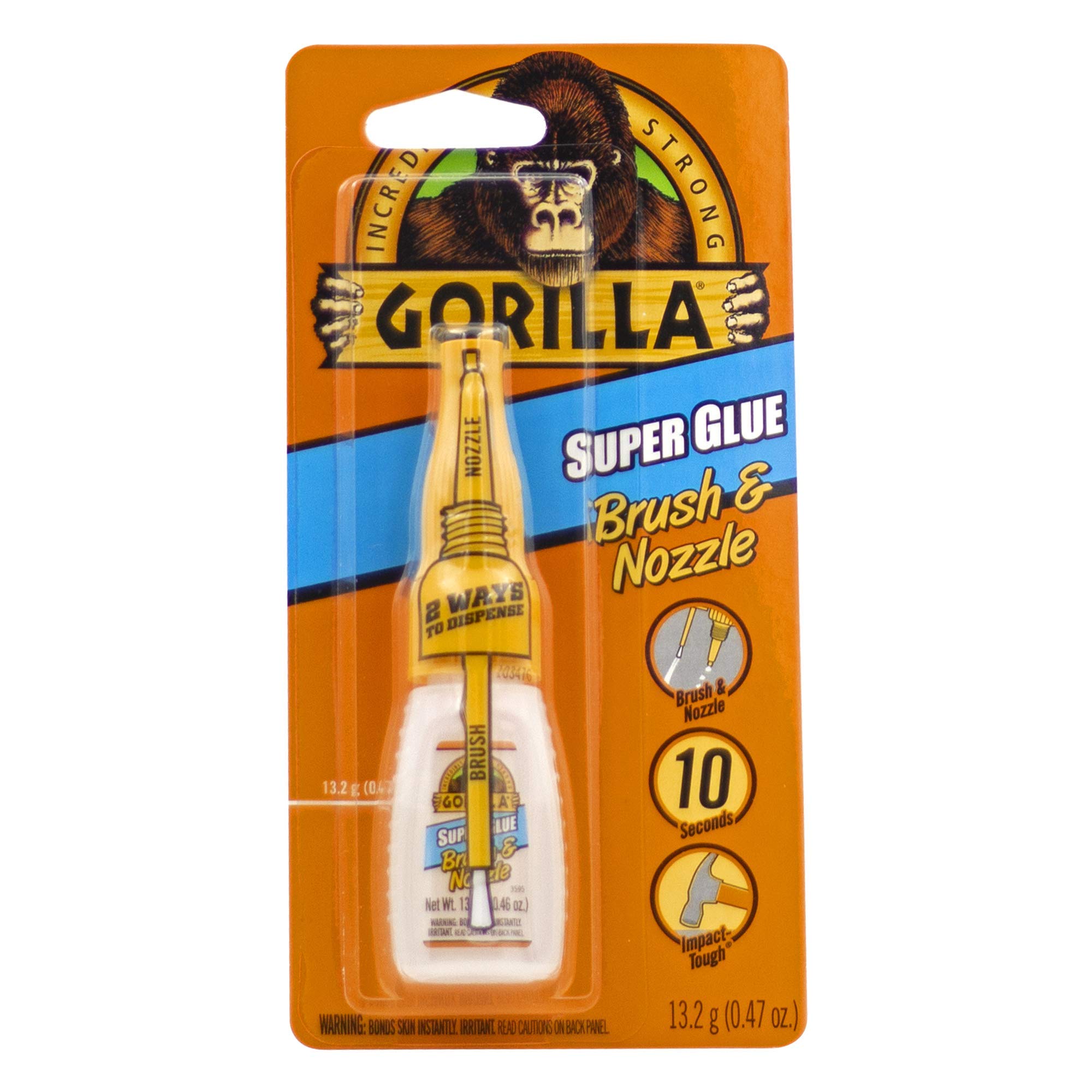 Gorilla Super Glue with Brush & Nozzle Applicator, 13.2 Gram, Clear, (Pack of 1)