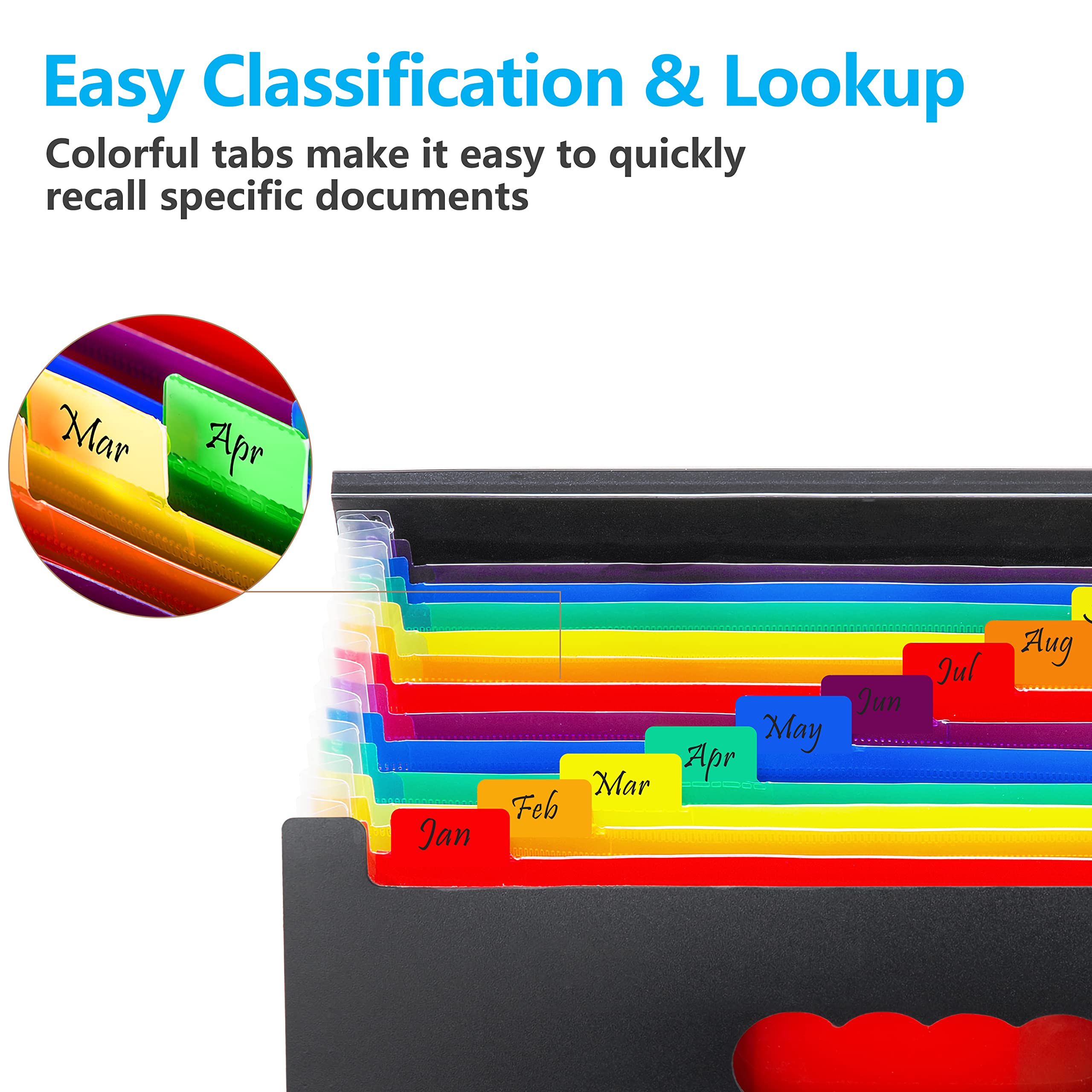 Sooez 13 Pocket Expanding File Folder, Premium Monthly Document Organizer, Accordian File Folder Organizer, Accordion Folder, Letter A4 Paper Document Storage Organizer, Black