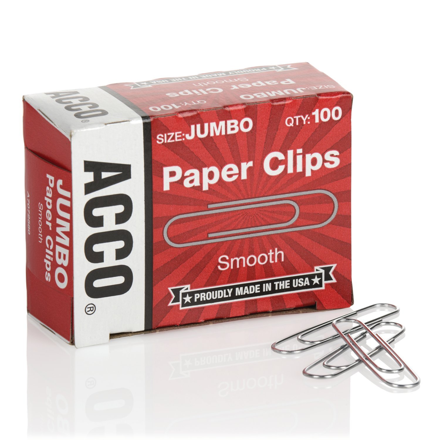 ACCO Paper Clips, Jumbo, Smooth, Economy, 10 Boxes, 100/Box (72580),Silver