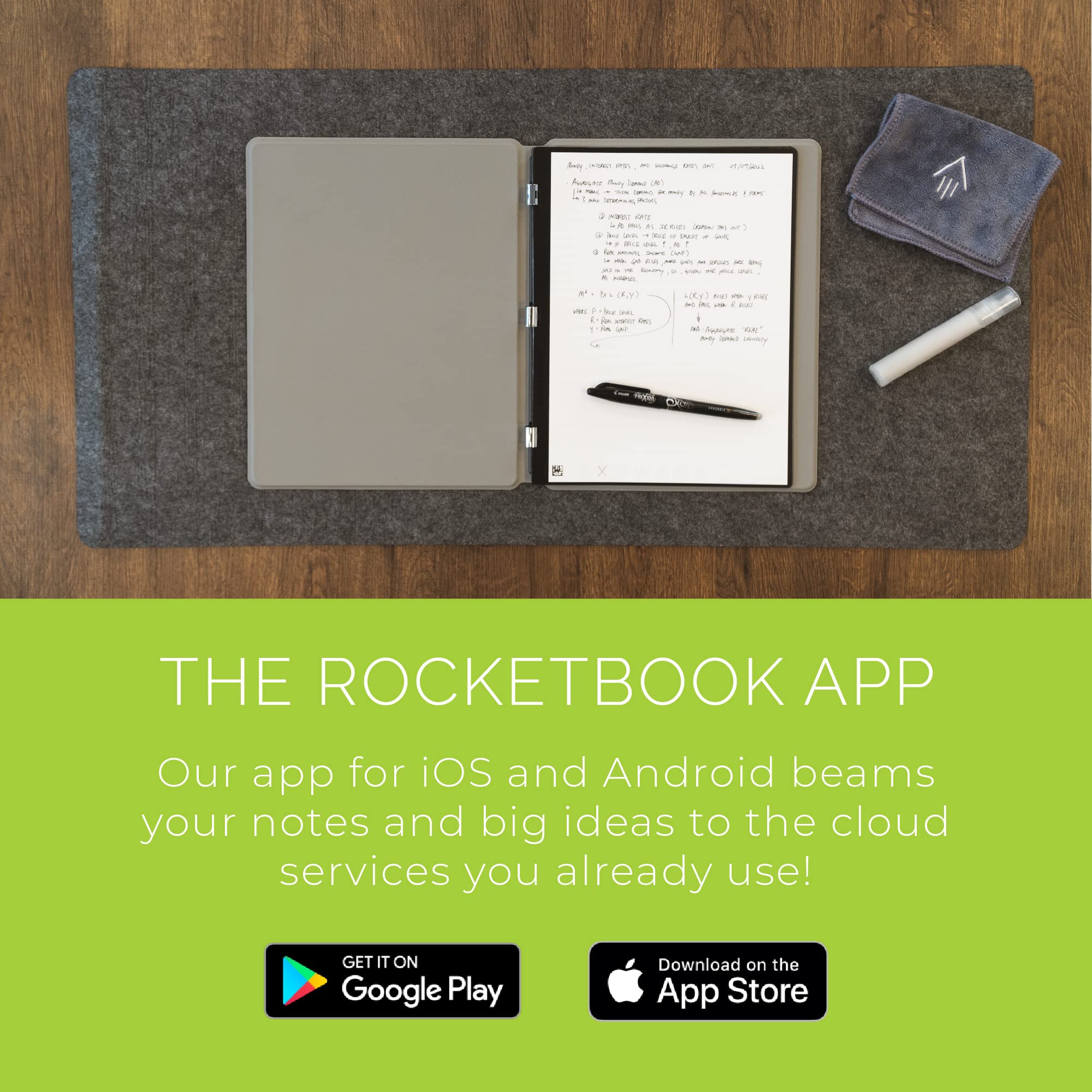 Rocketbook Smart Notebook Accessory Kit - 2 Black Capped FriXion Pens, 1 Spray Bottle, 1 Microfiber Cloth, and 1 Pen Station Scannable Notebook Accessories - Write, Scan, Erase, Reuse
