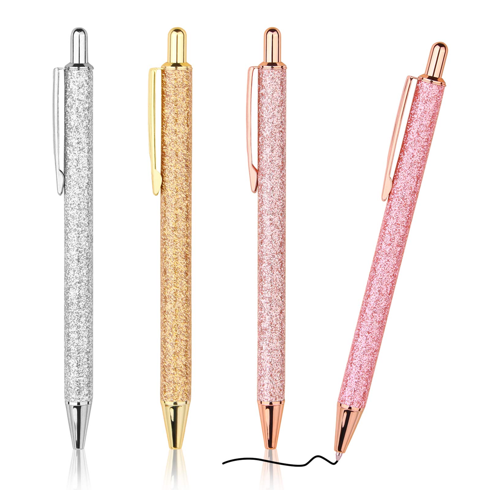WY WENYUAN 4 Pcs Ballpoint Pens, Comfortable Writing Pens, Metal Retractable Pretty Journaling Pens, Black Ink Medium Point 1.0 mm Gift Pens, Cute Pens School Supplies for Women