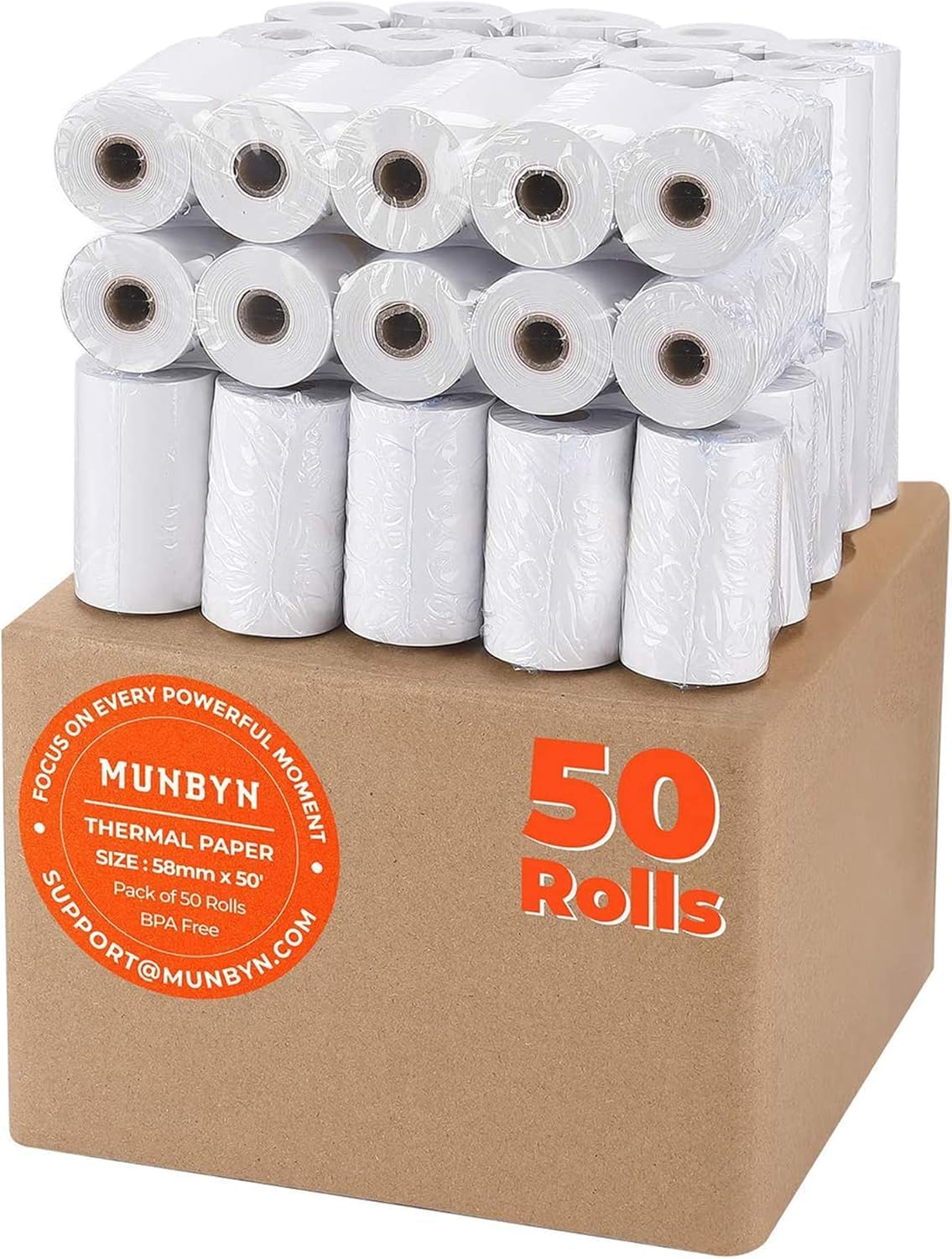 MUNBYN 2 1/4" x 50' Thermal Paper (50 Rolls), BPA Free Receipt Paper, 58mm Thermal Receipt Paper Fits All 58mm Mini Thermal POS Printer, Square Terminal Credit Card Machines