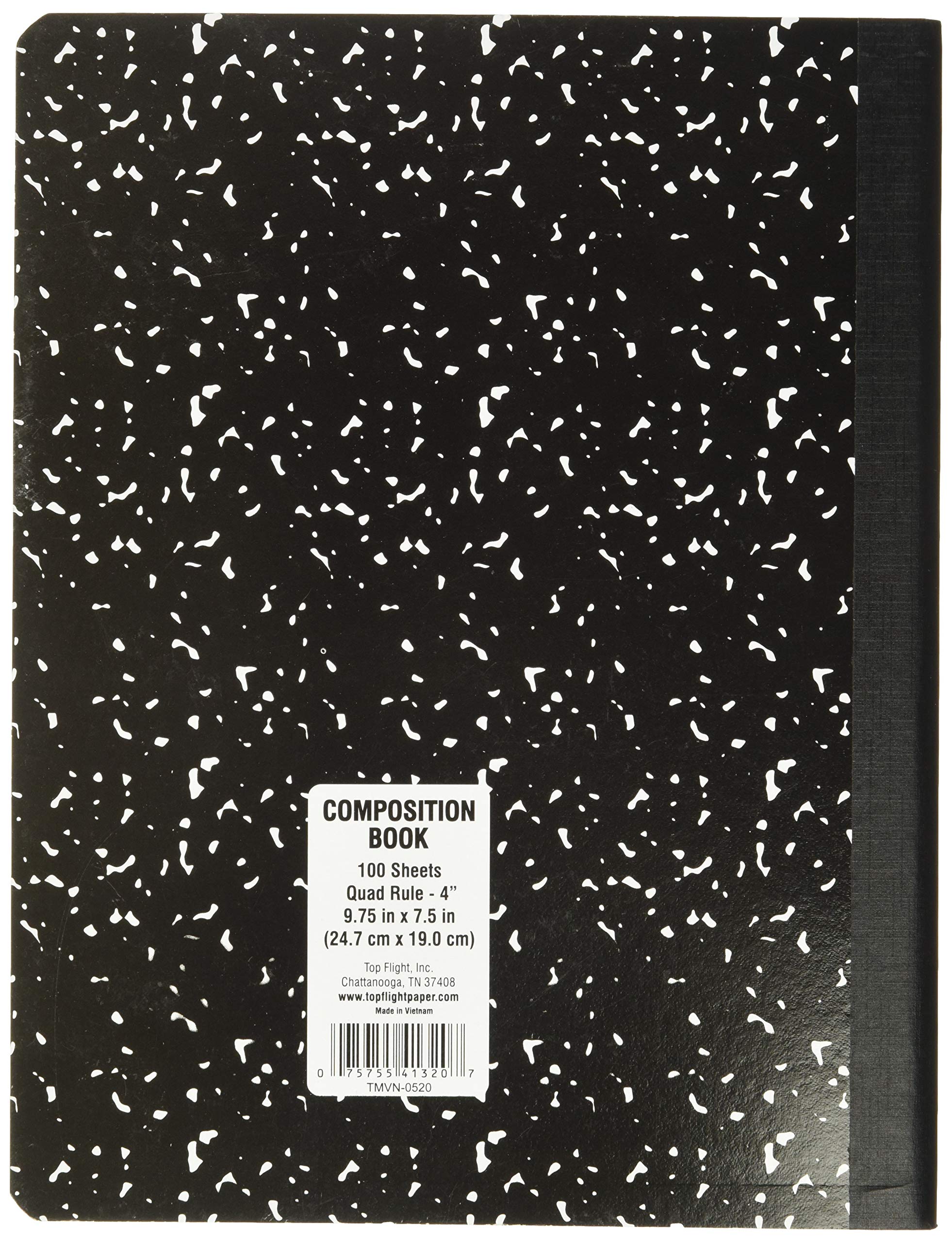Top Flight Sewn Marble Composition Book, Black/White, Quad Rule, 4 Squares per Inch, 9.75 x 7.5 Inches, 100 Sheets (41320)