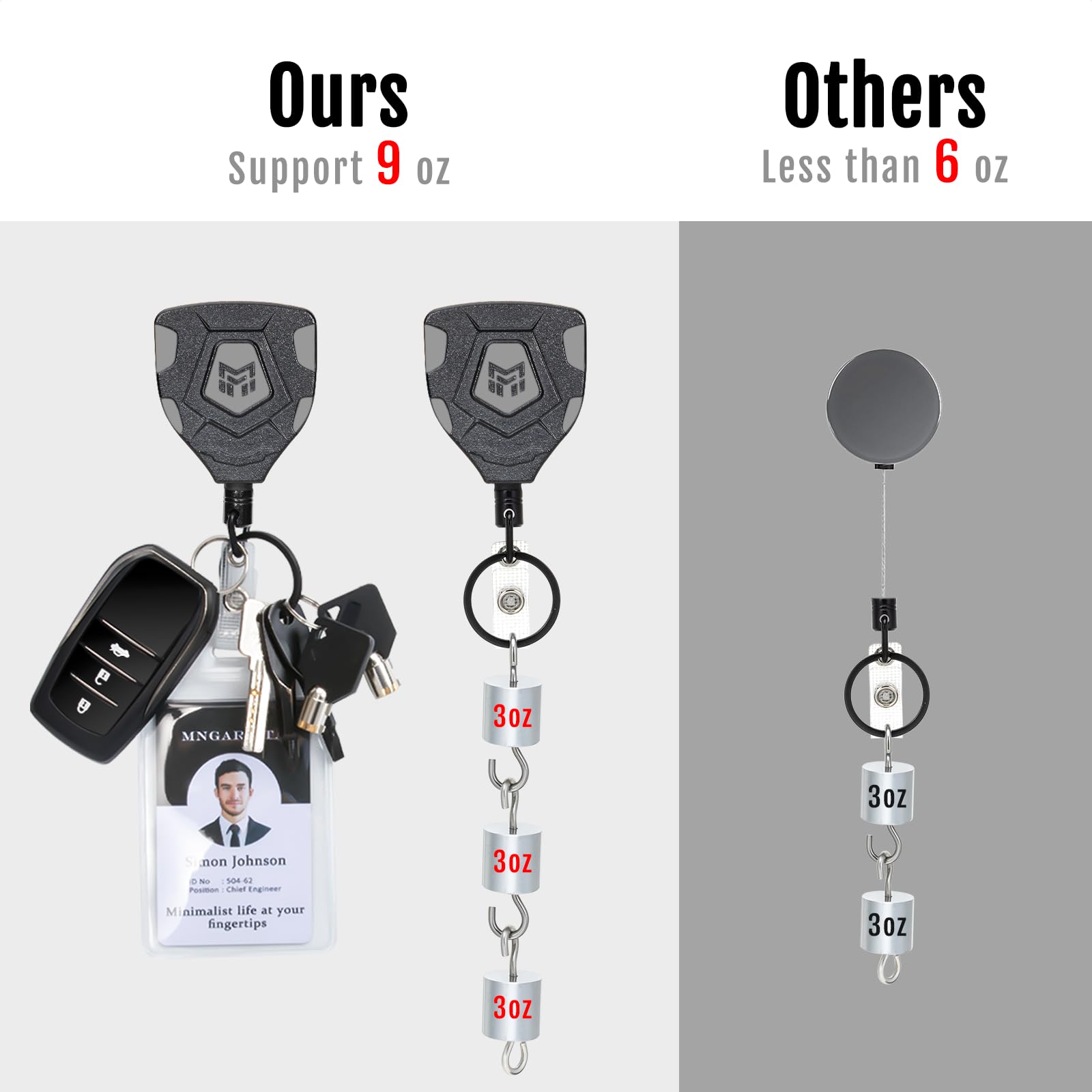 MNGARISTA Heavy Duty Retractable Keychain with Belt Clip, Retractable ID Badge Reel, Retractable Badge Holder with 31.5” Steel Cord and Key Ring, 9.0oz, 2-Pack
