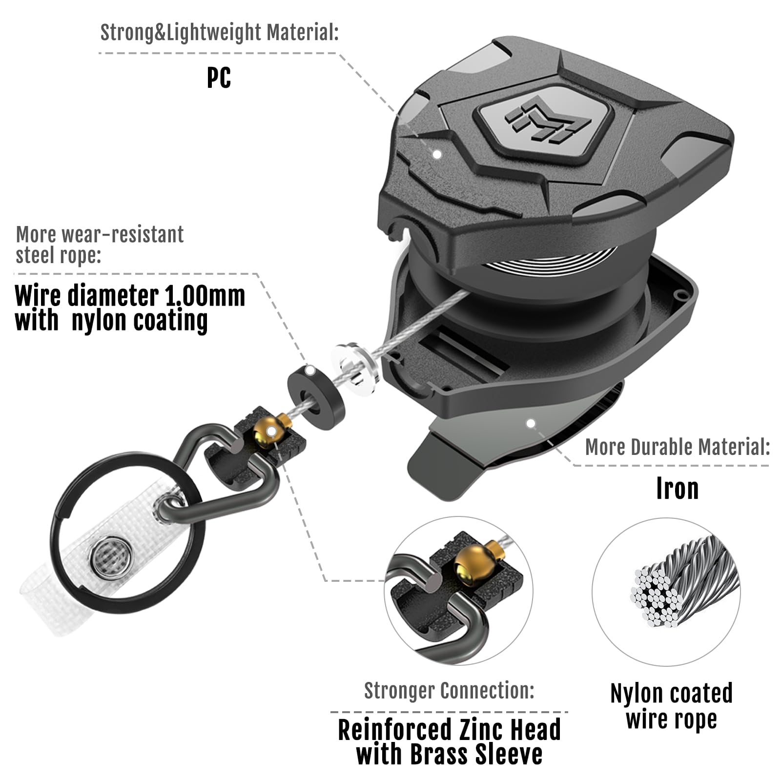 MNGARISTA Heavy Duty Retractable Keychain with Belt Clip, Retractable ID Badge Reel, Retractable Badge Holder with 31.5” Steel Cord and Key Ring, 9.0oz, 2-Pack