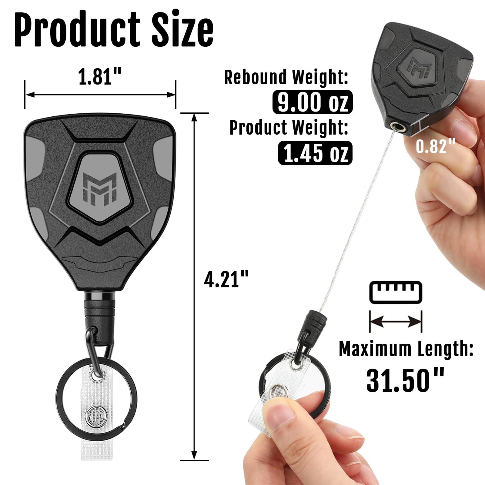 MNGARISTA Heavy Duty Retractable Keychain with Belt Clip, Retractable ID Badge Reel, Retractable Badge Holder with 31.5” Steel Cord and Key Ring, 9.0oz, 2-Pack