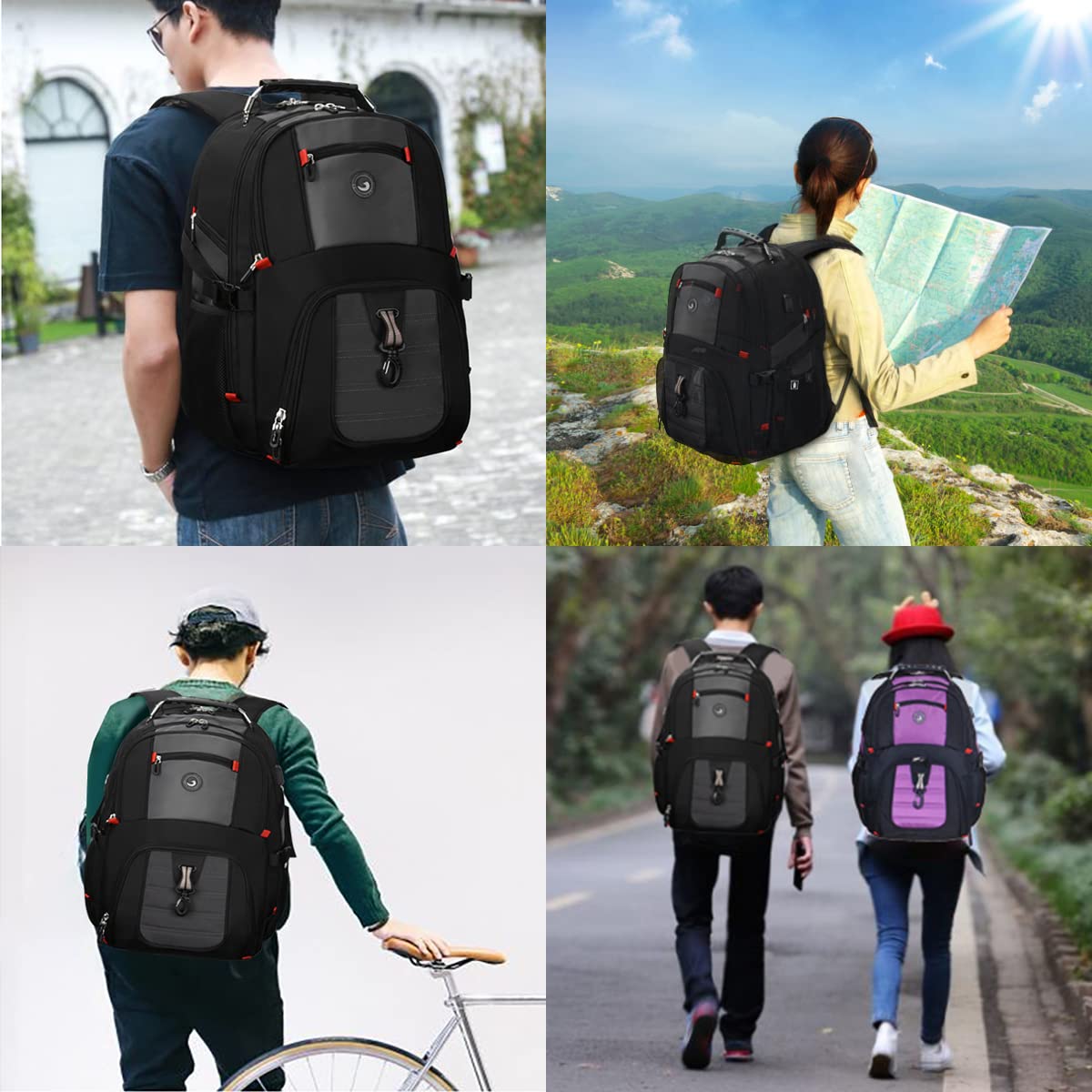 SHRRADOO Extra Large 50L Travel Laptop Backpack, College School Computer Backpacks with USB Charging Port Fits 17 Inch Laptops for Men Women(A Black)