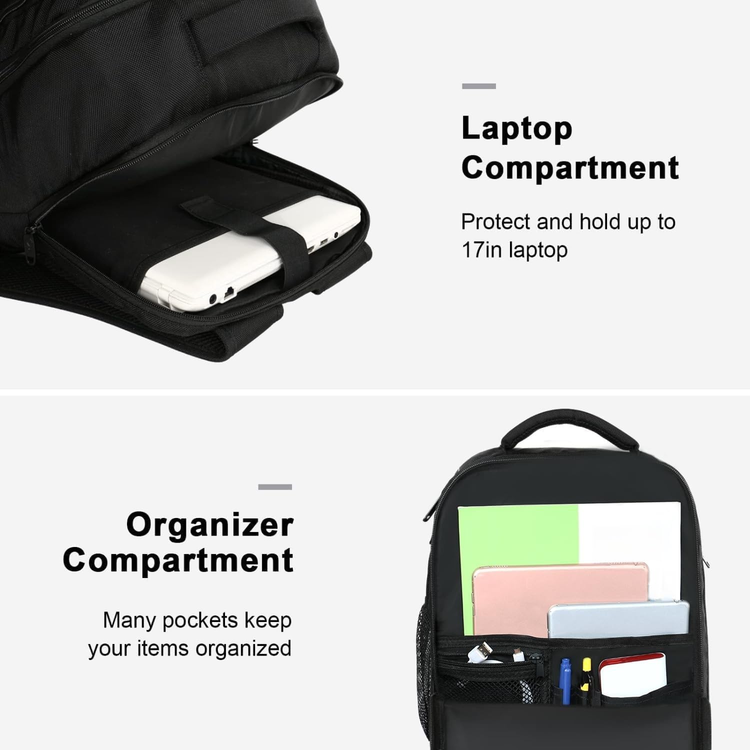 MATEIN Travel Backpack, 40L Flight Approved Carry on Hand Luggage, Water Resistant Anti-Theft Business Large Daypack Weekender Bag for 17 Inch Laptop, Black