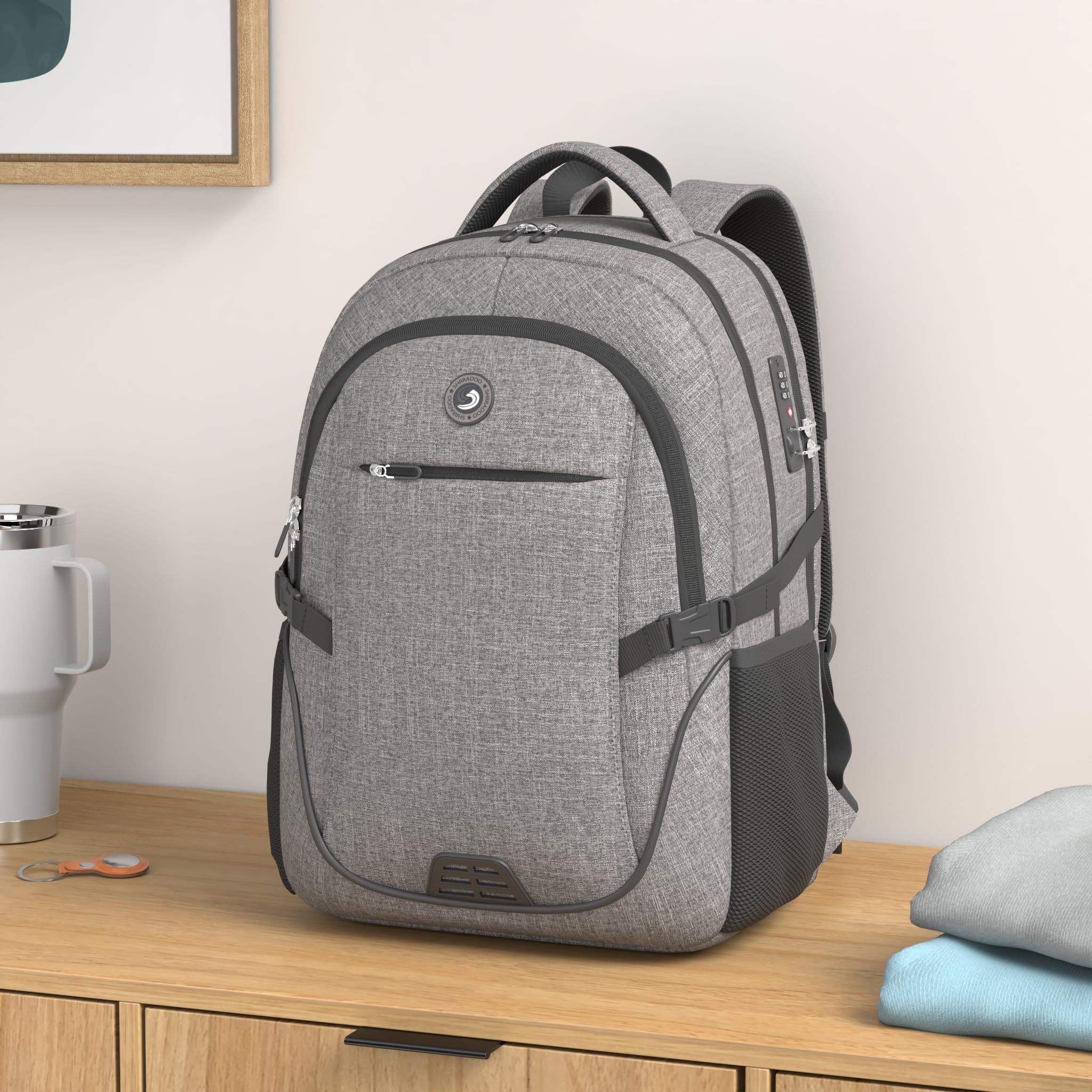 SHRRADOO Anti Theft Laptop Backpack Travel Backpacks Bookbag with usb Charging Port for Women & Men School College Students Backpack Fits 15.6 Inch Laptop Grey
