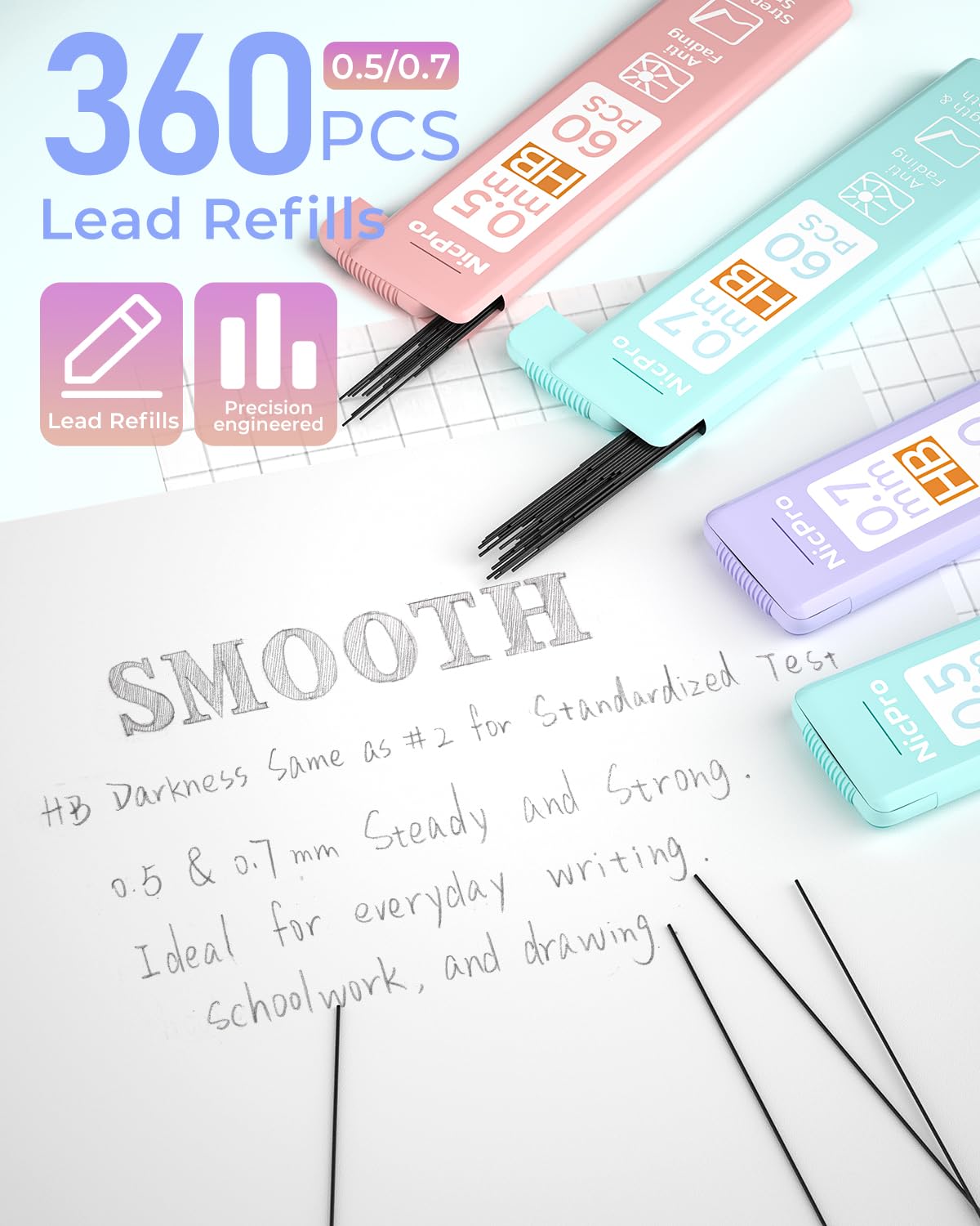 Nicpro 6PCS Pastel Mechanical Pencil Set, Cute Mechanical Pencils 0.5 & 0.7 mm with 6 Tubes HB Lead Refill, 3PCS Eraser and 9PCS Eraser Refill for Student Writing, Drawing, Sketching- with Cute Case