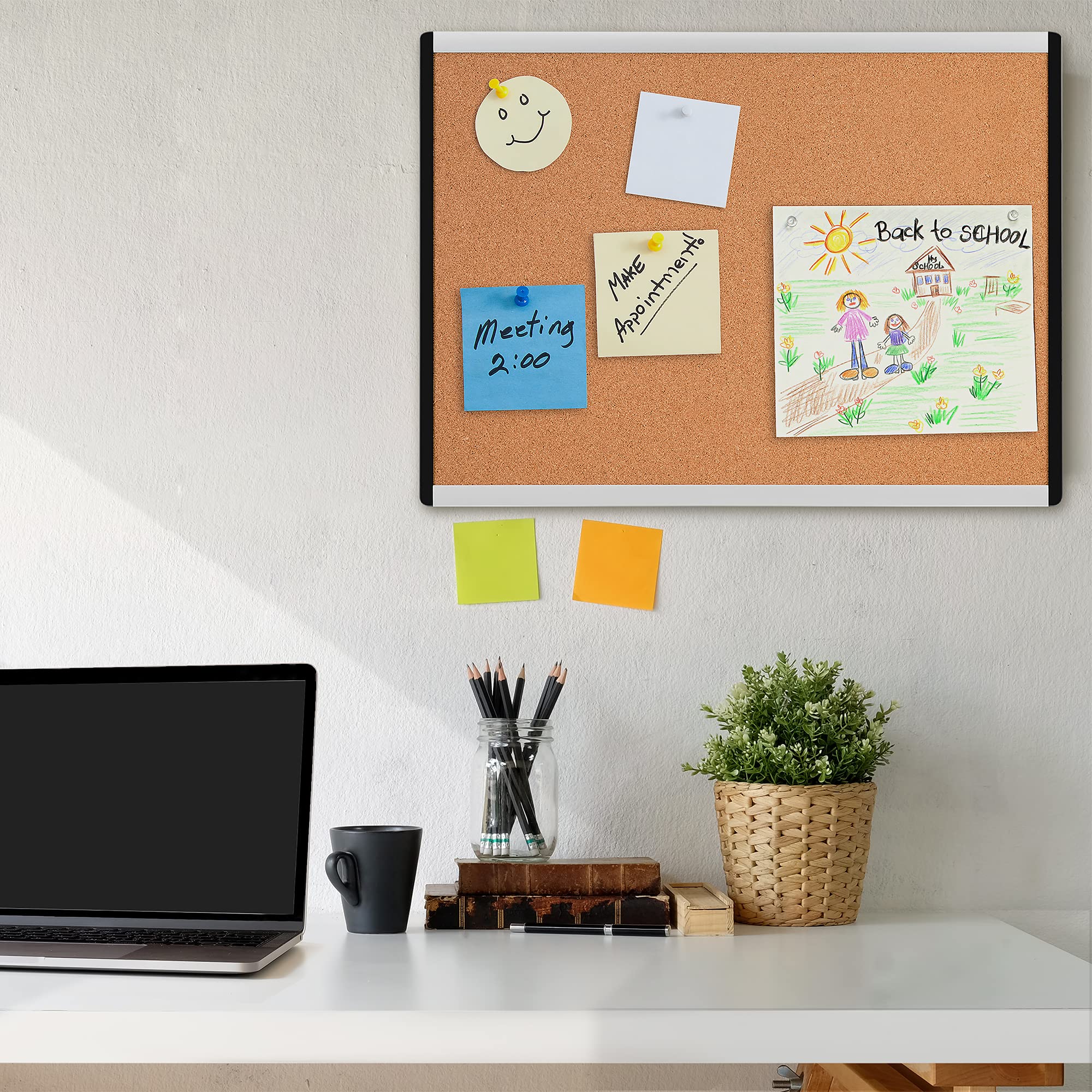 Amazon Basics Cork Board with Aluminum/Plastic Frame and Mounting Tabs, 17 x 23 Inches