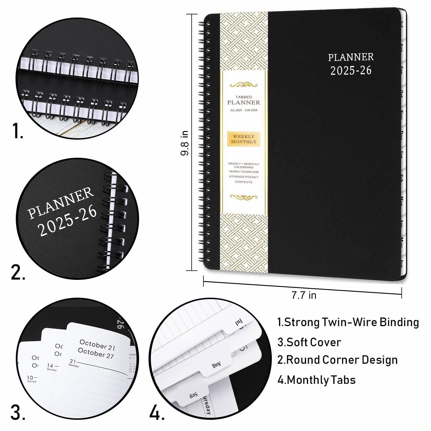 2023 Planner - Jan 2023 - Dec 2023, 8" x 10" (with Twin-Wire Binding), Planner 2023 with Weekly & Monthly Spreads, Strong Twin-Wire Binding, Round Corner, Improving Your Time Management Skill