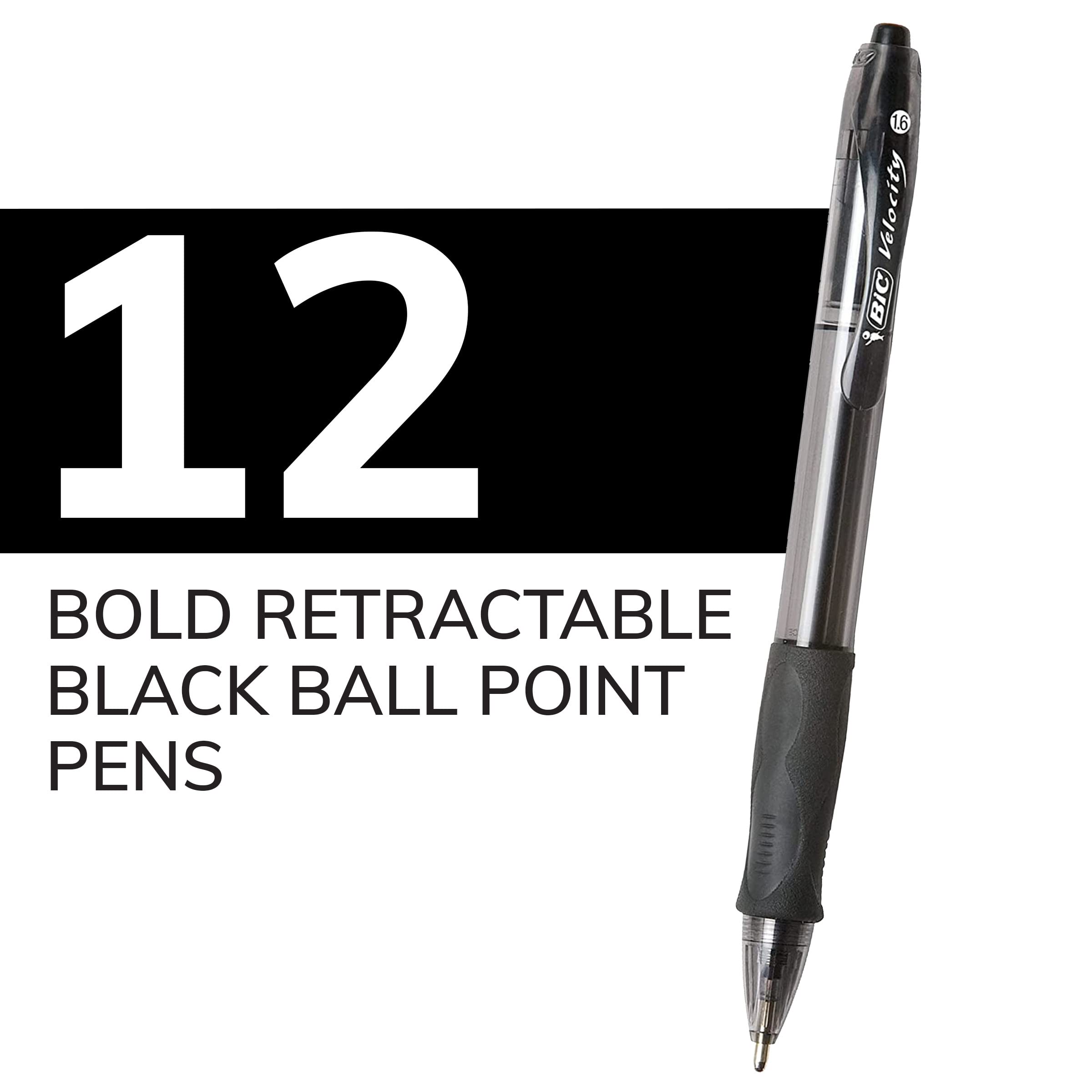 BIC Glide Bold Black Ballpoint Pens, Bold Point (1.6mm), 12-Count Pack, Retractable Ballpoint Pens With Comfortable Full Grip