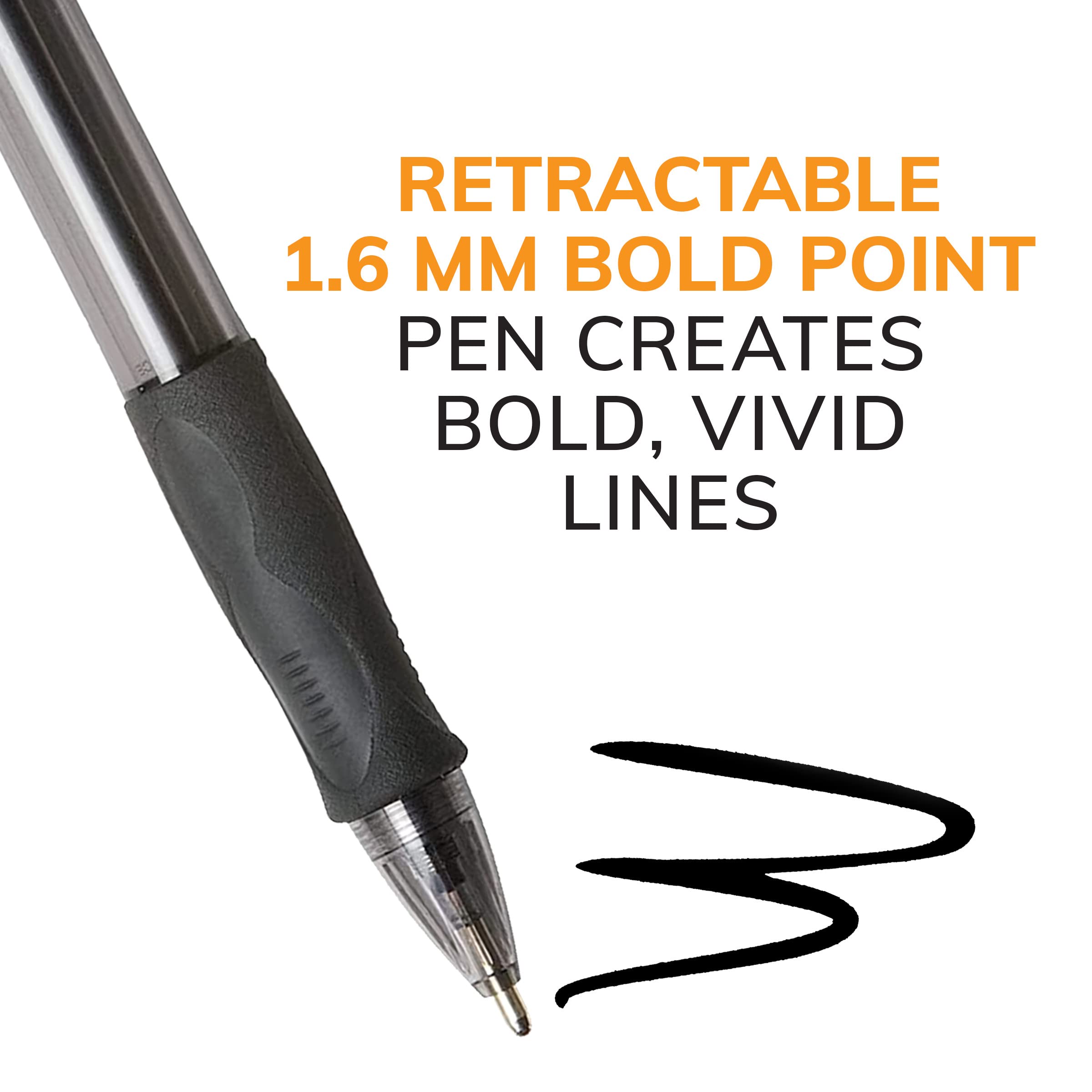 BIC Glide Bold Black Ballpoint Pens, Bold Point (1.6mm), 12-Count Pack, Retractable Ballpoint Pens With Comfortable Full Grip