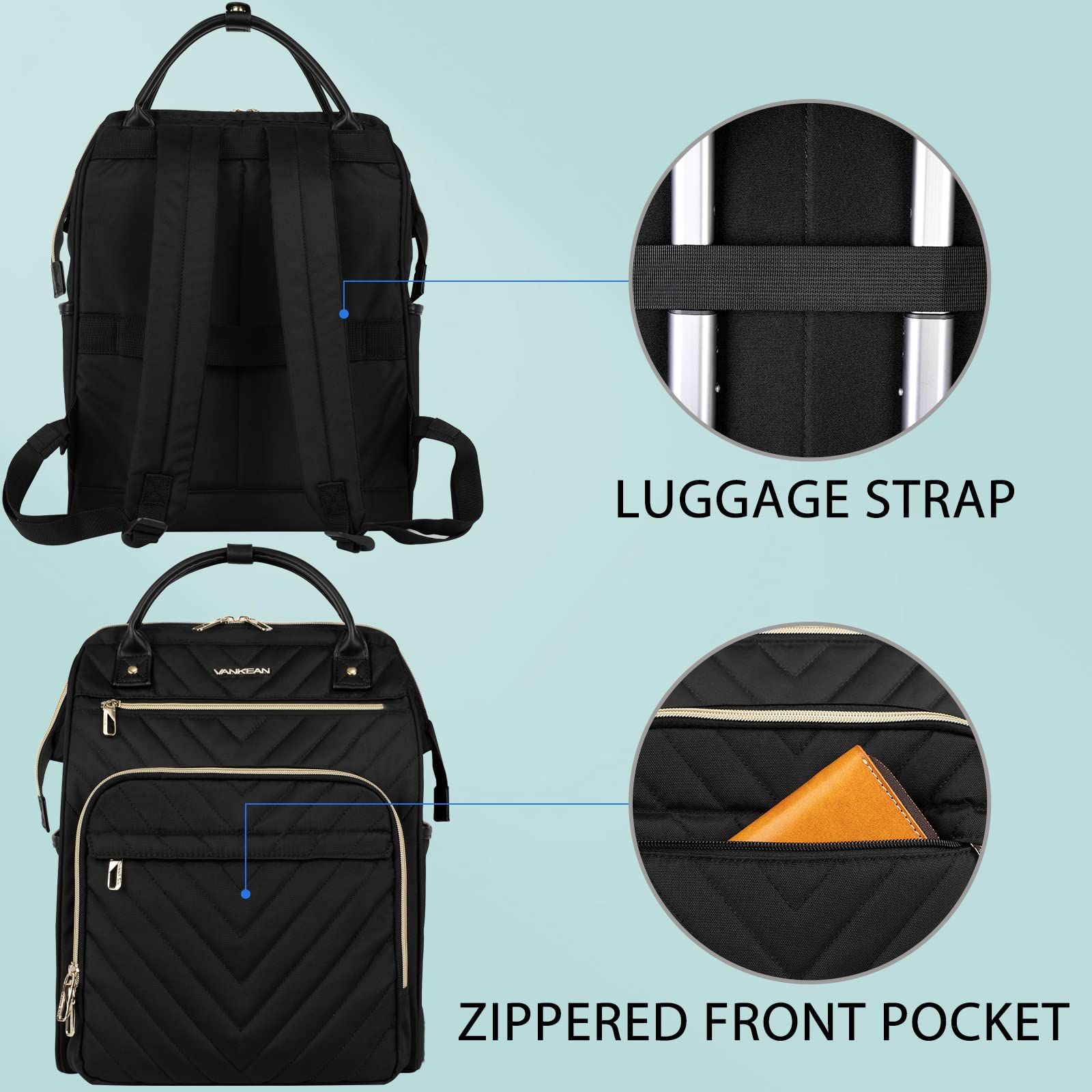 VANKEAN 17 Inch Laptop Backpack for Women Men Fashion Computer Work Bag, Large Capacity Waterproof Backpack with USB Port & RFID Pockets, College Daypack School Bag Business Travel Backpack, Black
