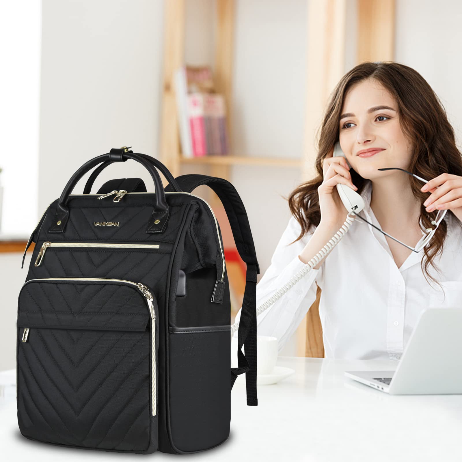 VANKEAN 17 Inch Laptop Backpack for Women Men Fashion Computer Work Bag, Large Capacity Waterproof Backpack with USB Port & RFID Pockets, College Daypack School Bag Business Travel Backpack, Black