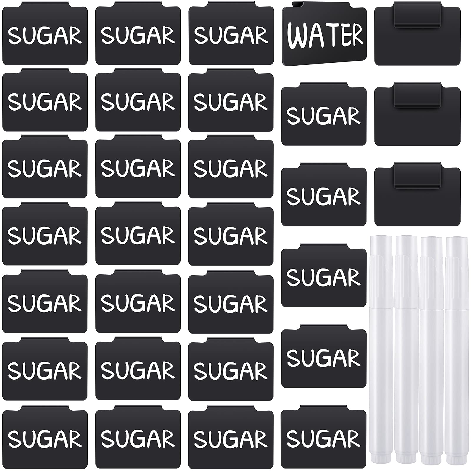 Plastic Basket Bin Label Clip on Removable Basket Label Kitchen Pantry Basket Label Clip with White Chalk Markers for Storage Fabric Bin Basket Box Hanging Bin Clip Label (18 Pieces)