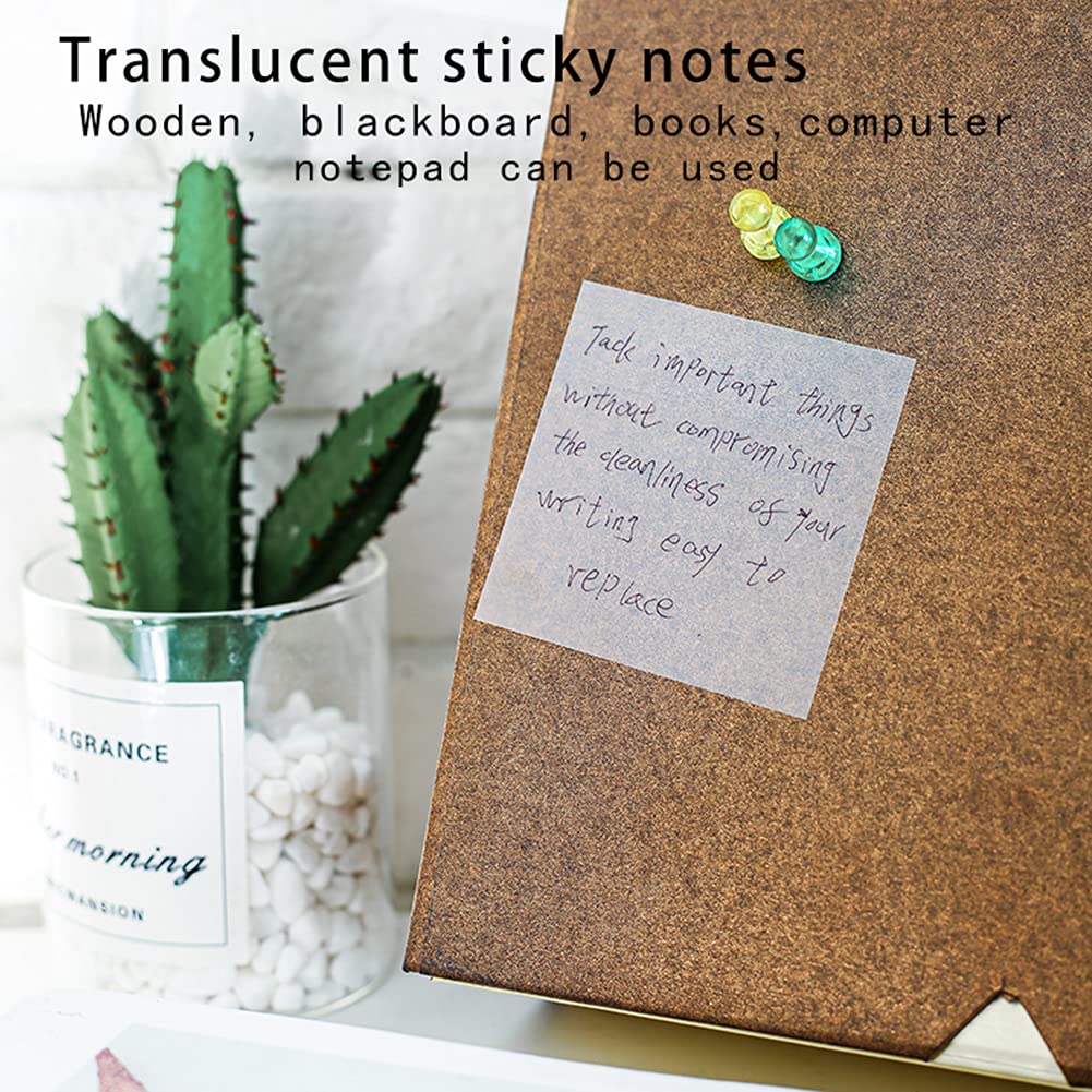 Transparent Sticky Note Pads - 500 Pcs Waterproof Self-Adhesive Pad,Translucent Sticky Notes Suitable for Reading、Studying、 Home、Office、School,Sticks Securely,Removes Cleanly (3x3in)