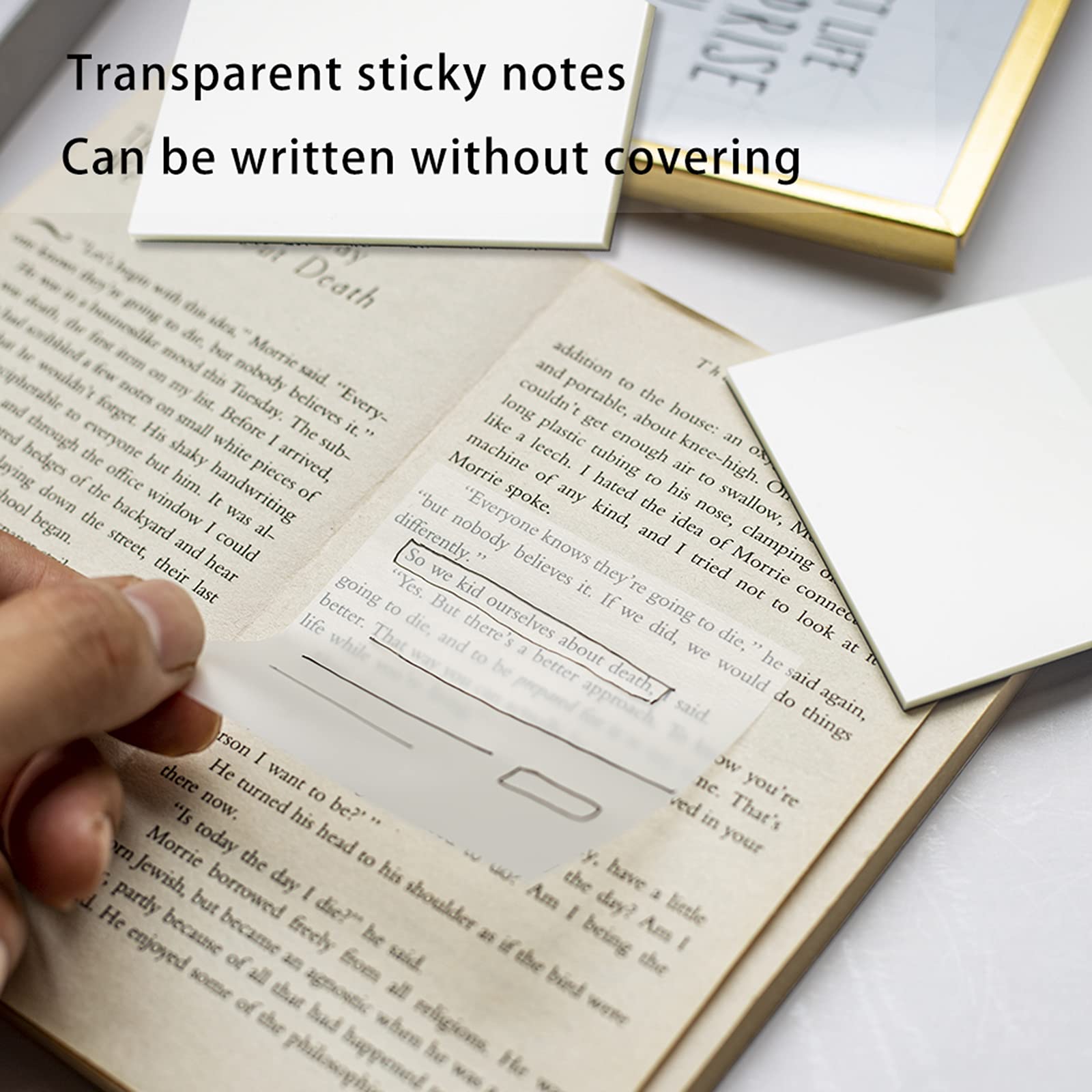 Transparent Sticky Note Pads - 500 Pcs Waterproof Self-Adhesive Pad,Translucent Sticky Notes Suitable for Reading、Studying、 Home、Office、School,Sticks Securely,Removes Cleanly (3x3in)
