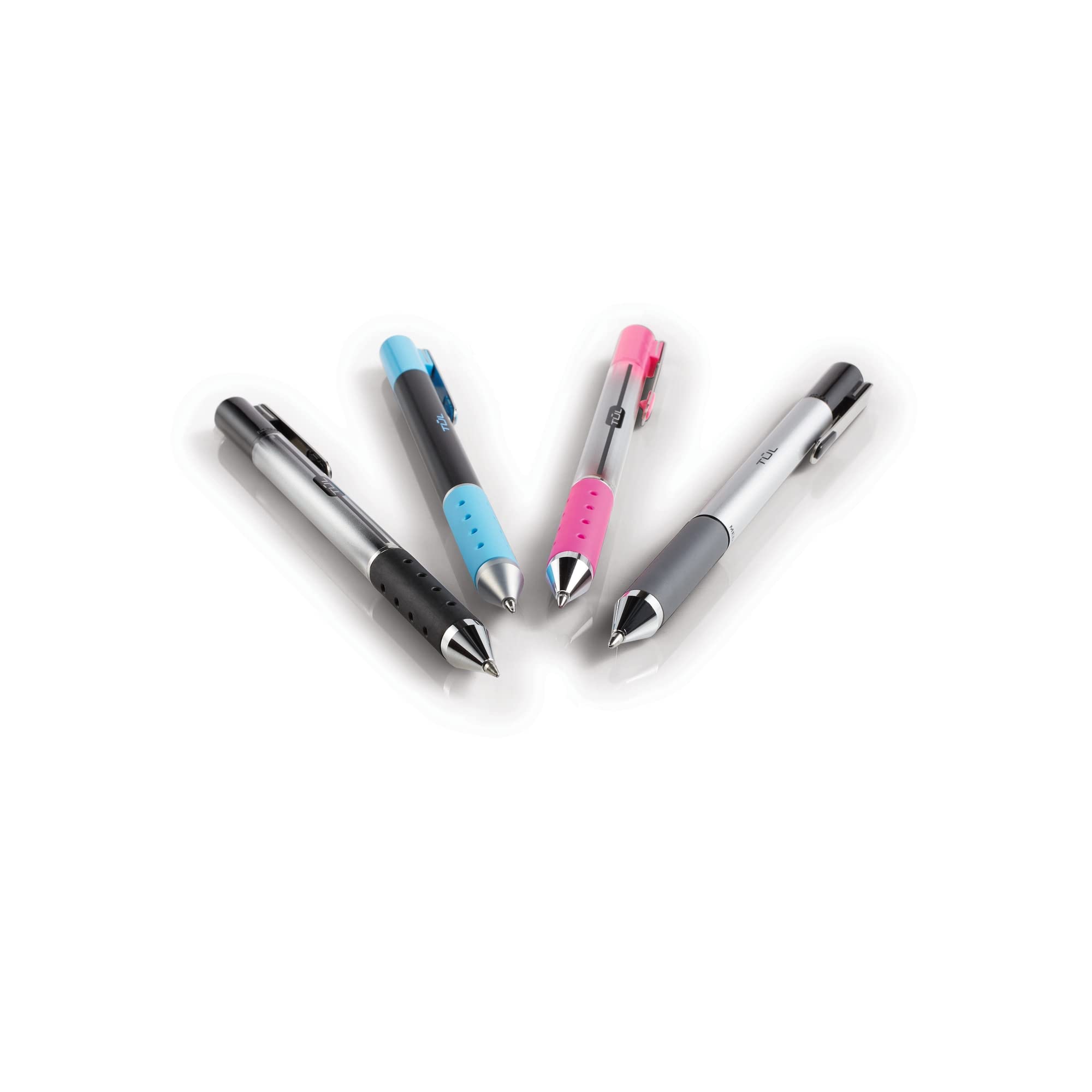 TUL Retractable Gel Pens, Needle Point, 0.5 mm, Gray Barrel, Assorted Bright Ink Colors, Pack Of 8