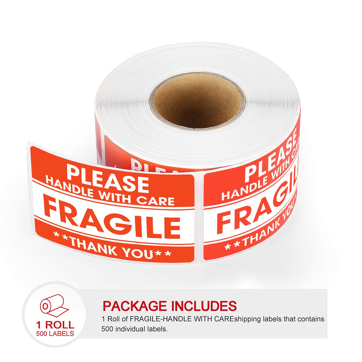 Methdic 2"x 3" Fragile Stickers 500 Labels Per Roll Strong Adhesive (Handle with Care ,Do Not Drop ,Thank You) Labels for Shipping and Moving