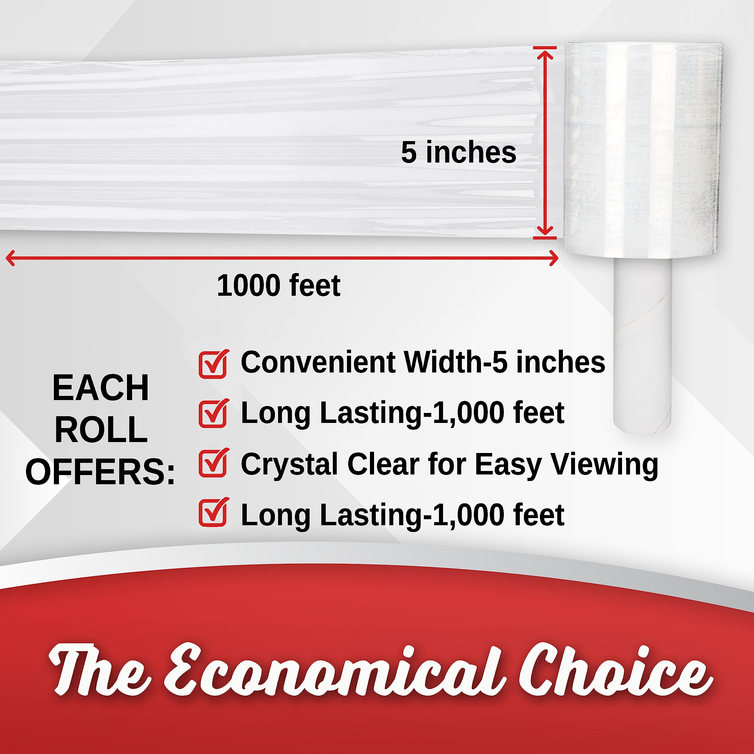 2 Pack Industrial Strength Mini Hand Stretch Wrap 5" 1000 Ft Roll 80 Gauge Thick Clear Cling Plastic Moving Supplies Durable Self-Adhering Packing Pallet Furniture Heavy Duty Shrink Film