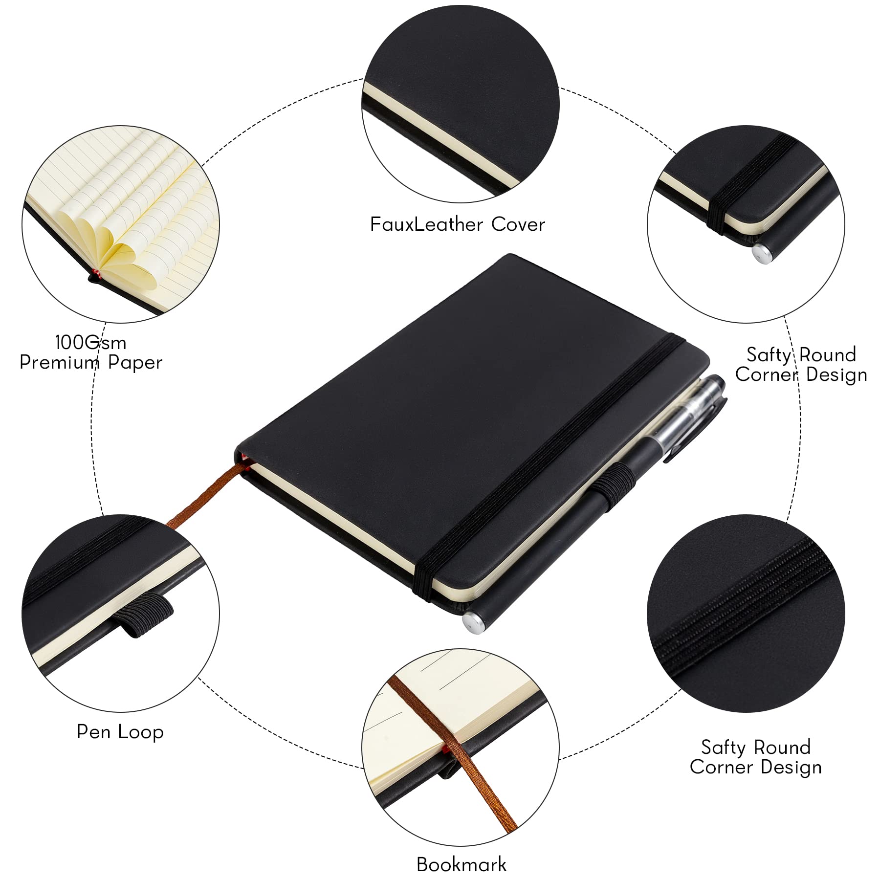 Animusphere (2Pack Pocket Notebook Small Notebook Journal Notebook 4 inches x 5.7 inches 200 Pages Leather Cover With Pen Holder Page Marker Ribbons(Black)