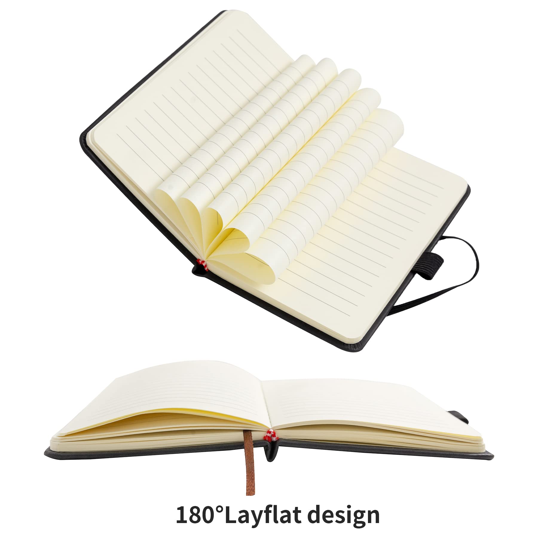 Animusphere (2Pack Pocket Notebook Small Notebook Journal Notebook 4 inches x 5.7 inches 200 Pages Leather Cover With Pen Holder Page Marker Ribbons(Black)