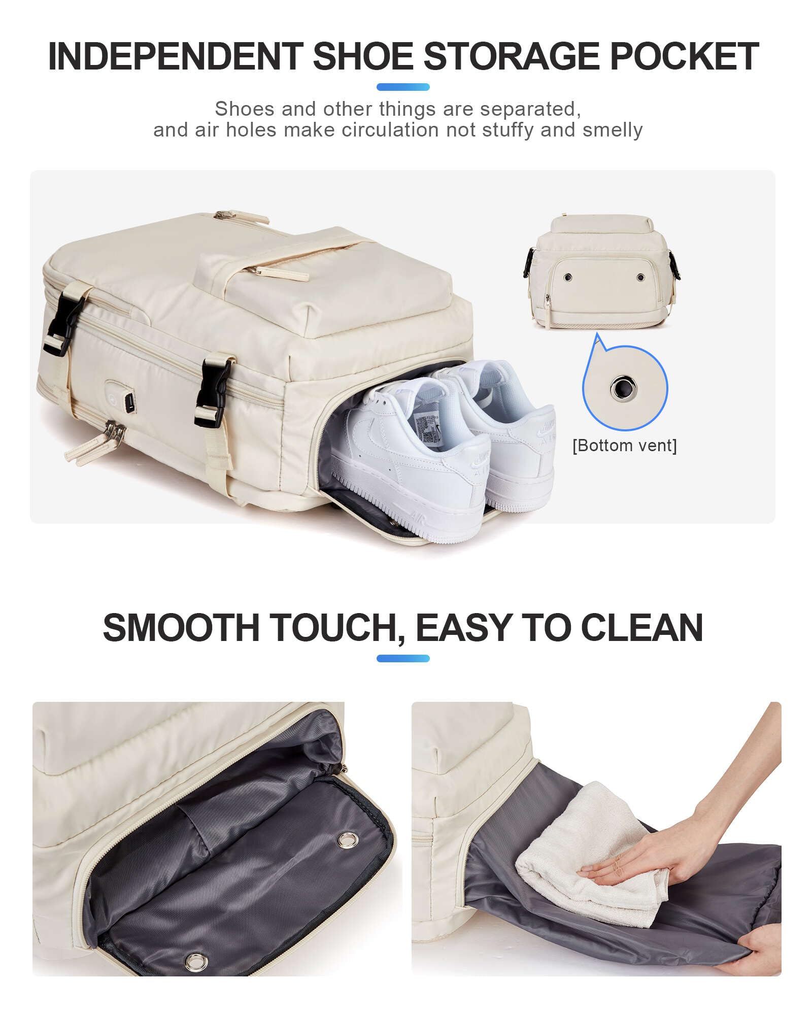 VGCUB Carry on Backpack,Large Travel Backpack for Women Men Airline Approved Gym Backpack Waterproof Business Laptop Daypack,Beige