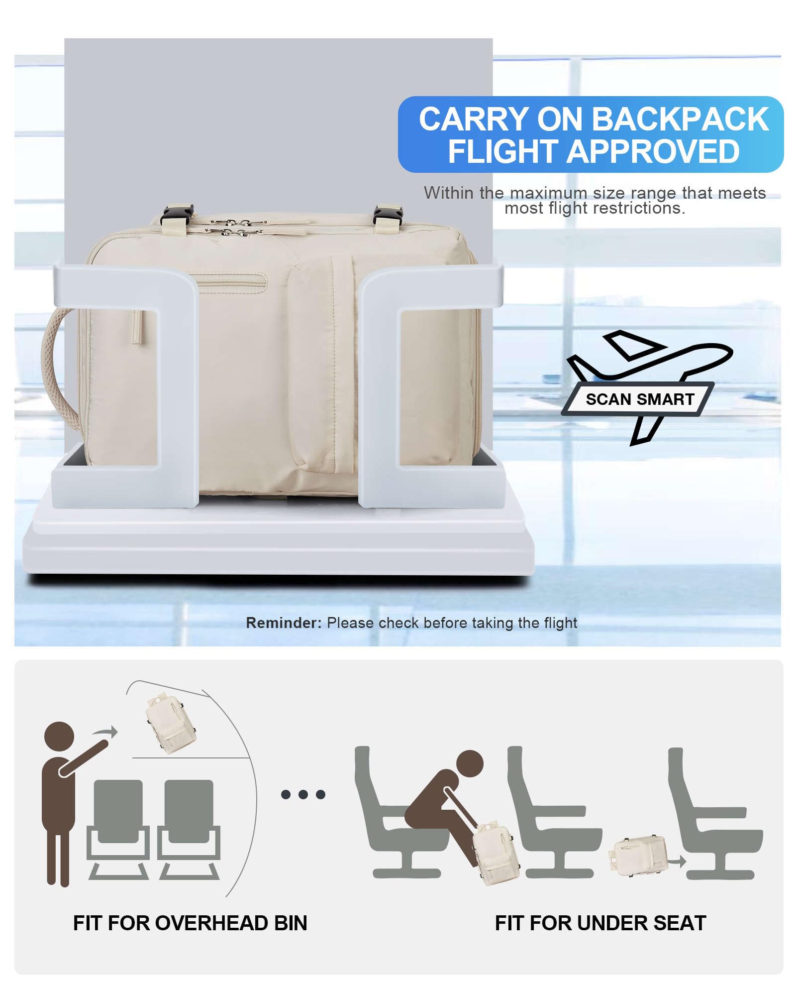 VGCUB Carry on Backpack,Large Travel Backpack for Women Men Airline Approved Gym Backpack Waterproof Business Laptop Daypack,Beige